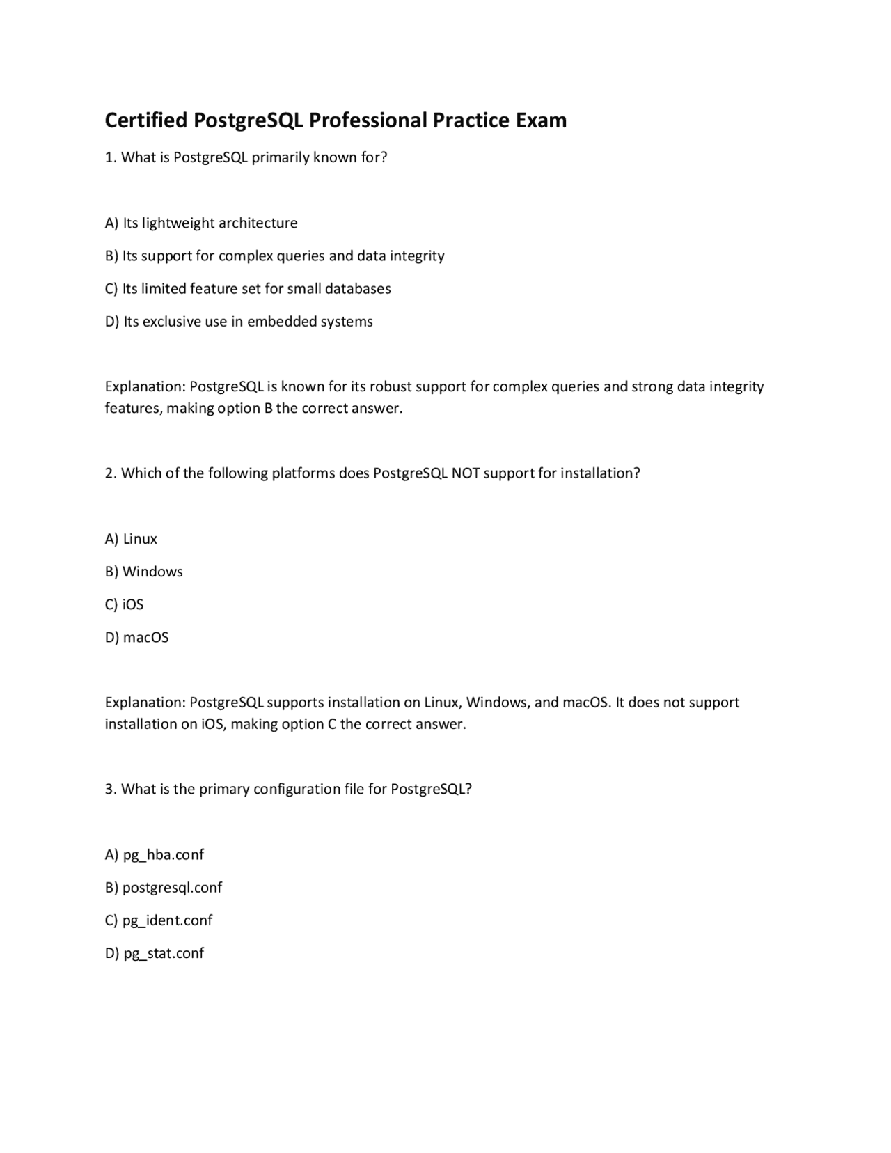 Certified PostgreSQL Professional Exam | Exams Technology | Docsity