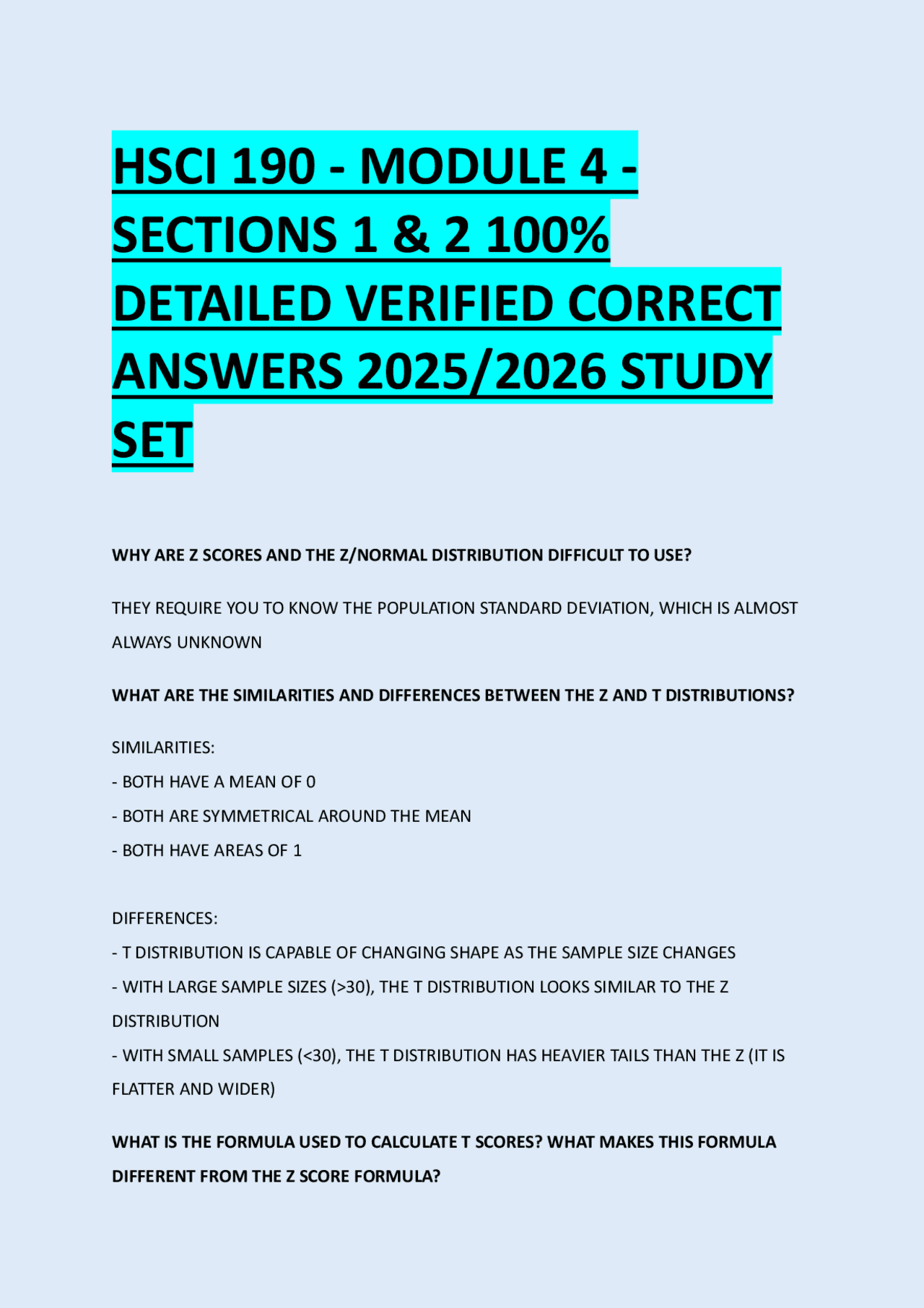 HSCI 190 - MODULE 4 - SECTIONS 1 & 2 100% DETAILED VERIFIED CORRECT ...