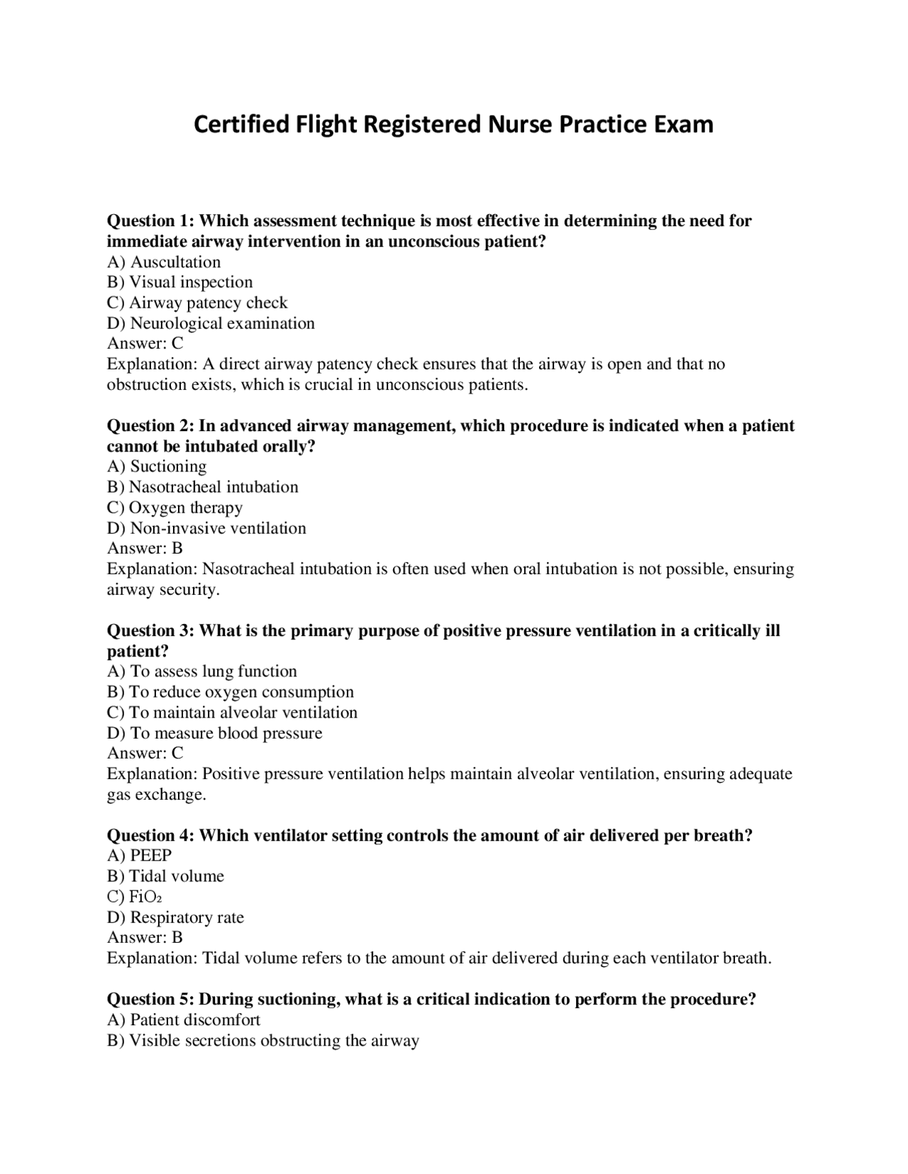 Certified Flight Registered Nurse Exam | Exams Technology | Docsity