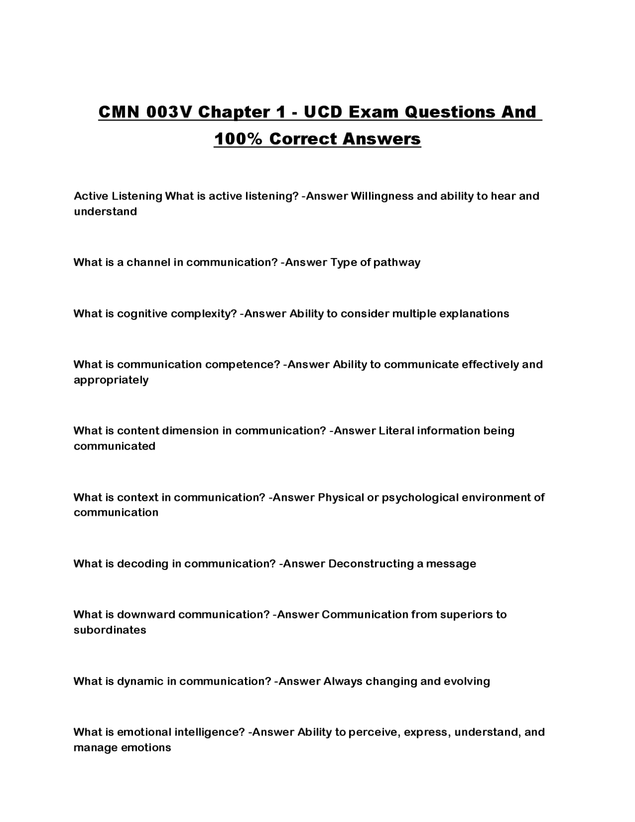 CMN 003V Chapter 1 - UCD Exam Questions And 100% Correct Answers | Exams Advanced Education ...
