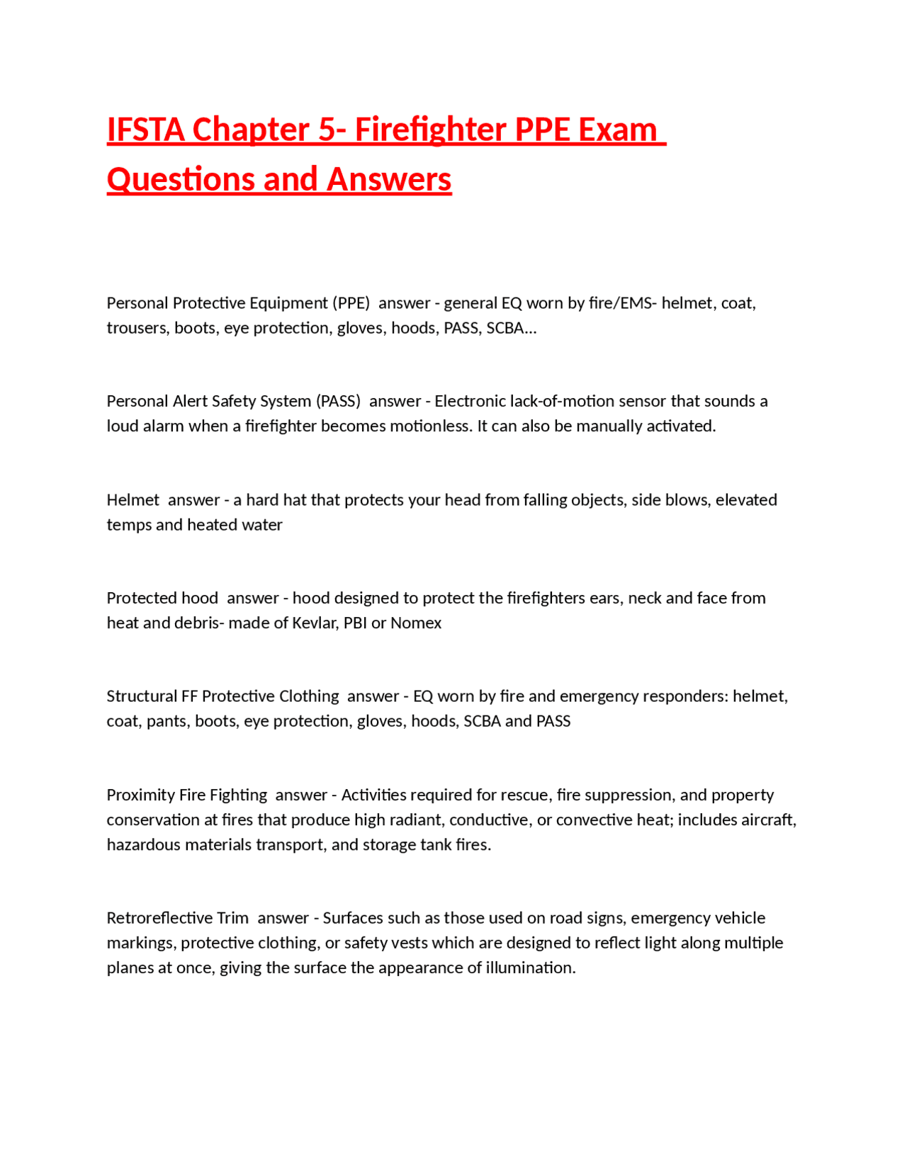 IFSTA Chapter 5- Firefighter PPE Exam Questions and Answers | Exams ...