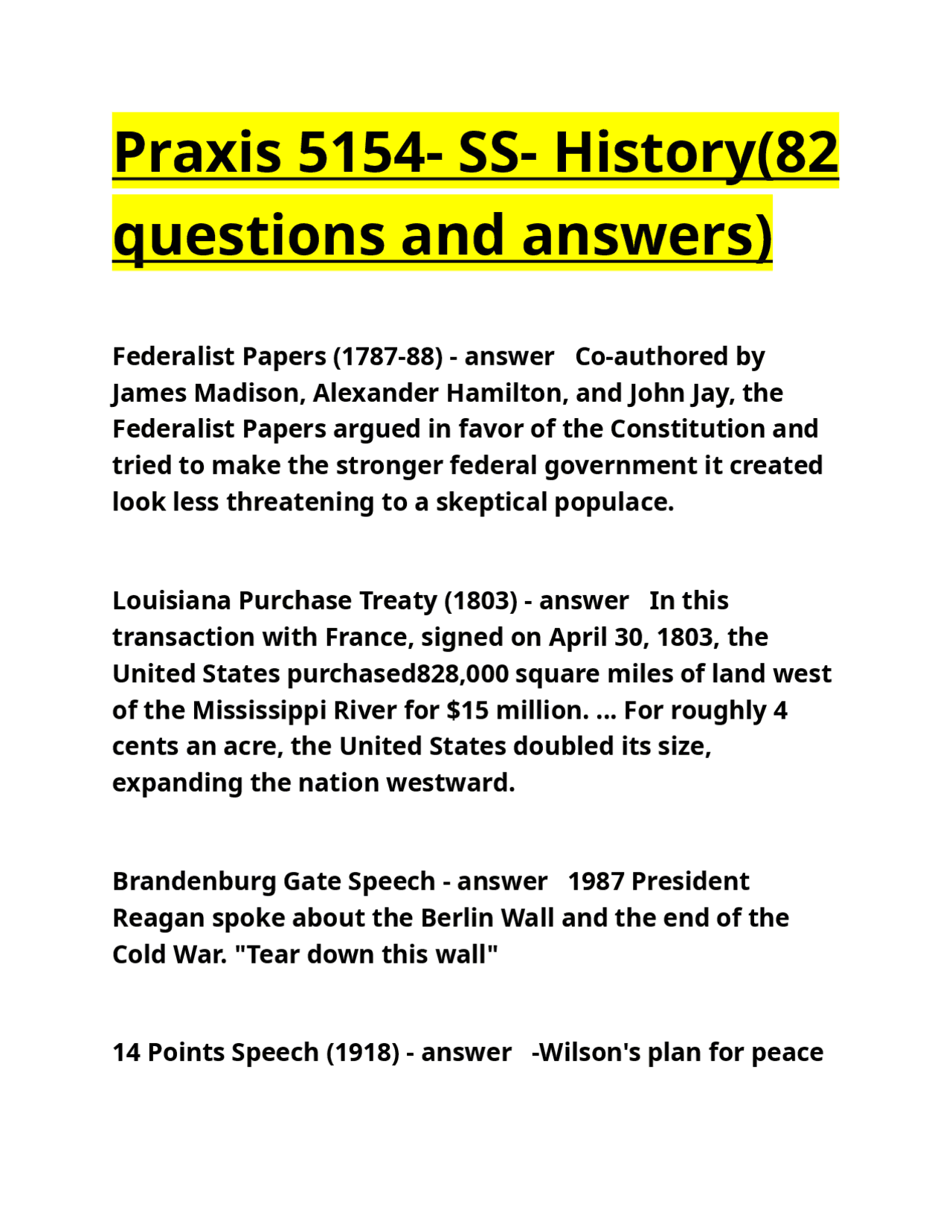 Praxis 5154- SS- History(82 questions and answers). | Exams Biology ...