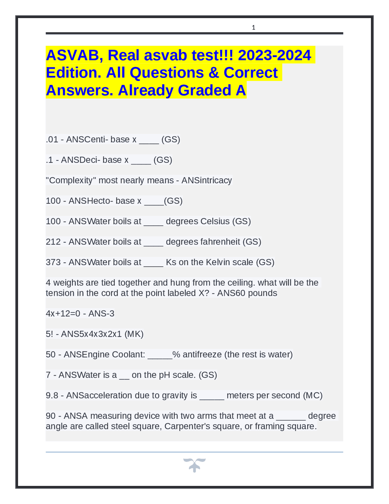 ASVAB, Real asvab test!!! 2023-2024 Edition. All Questions & Correct ...