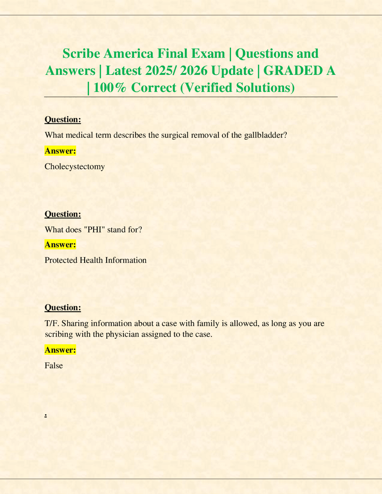 Scribe America Final Exam | Questions and Answers | Latest 2025/ 2026 ...