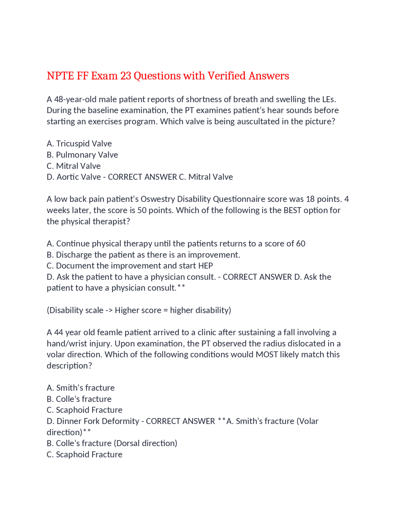 NPTE FF Exam 23 Questions with Verified Answers,100% CORRECT | Exams ...