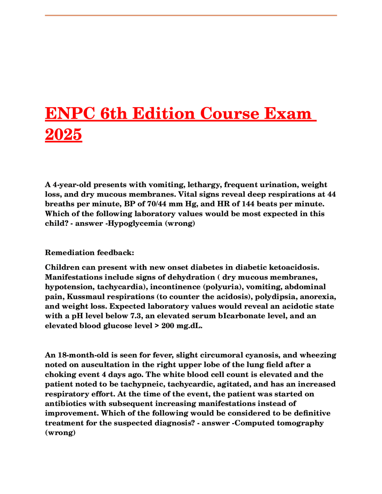 ENPC 6th Edition Course Exam 2025.docx | Exams Nursing | Docsity