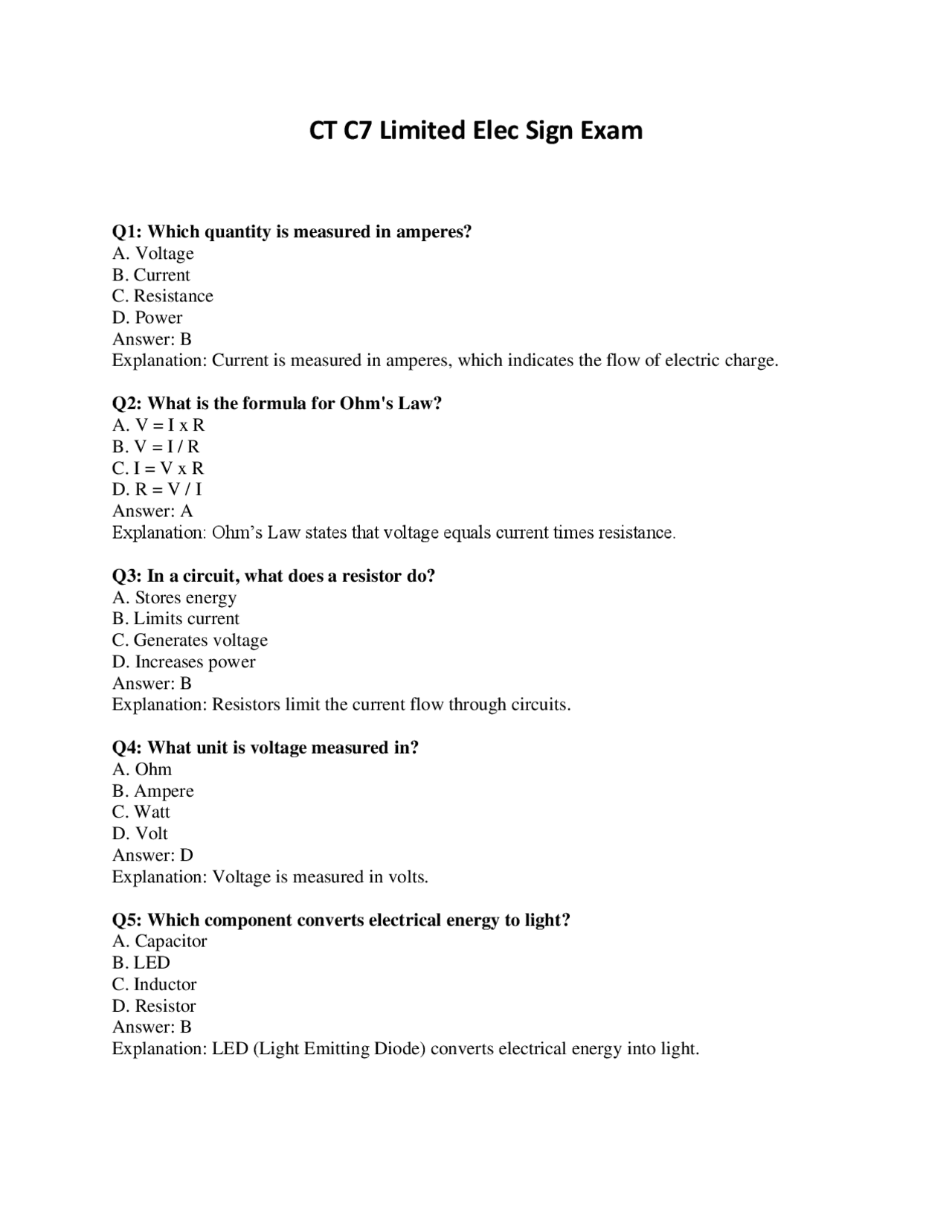 CT C7 Limited Elec Sign Exam | Exams Technology | Docsity
