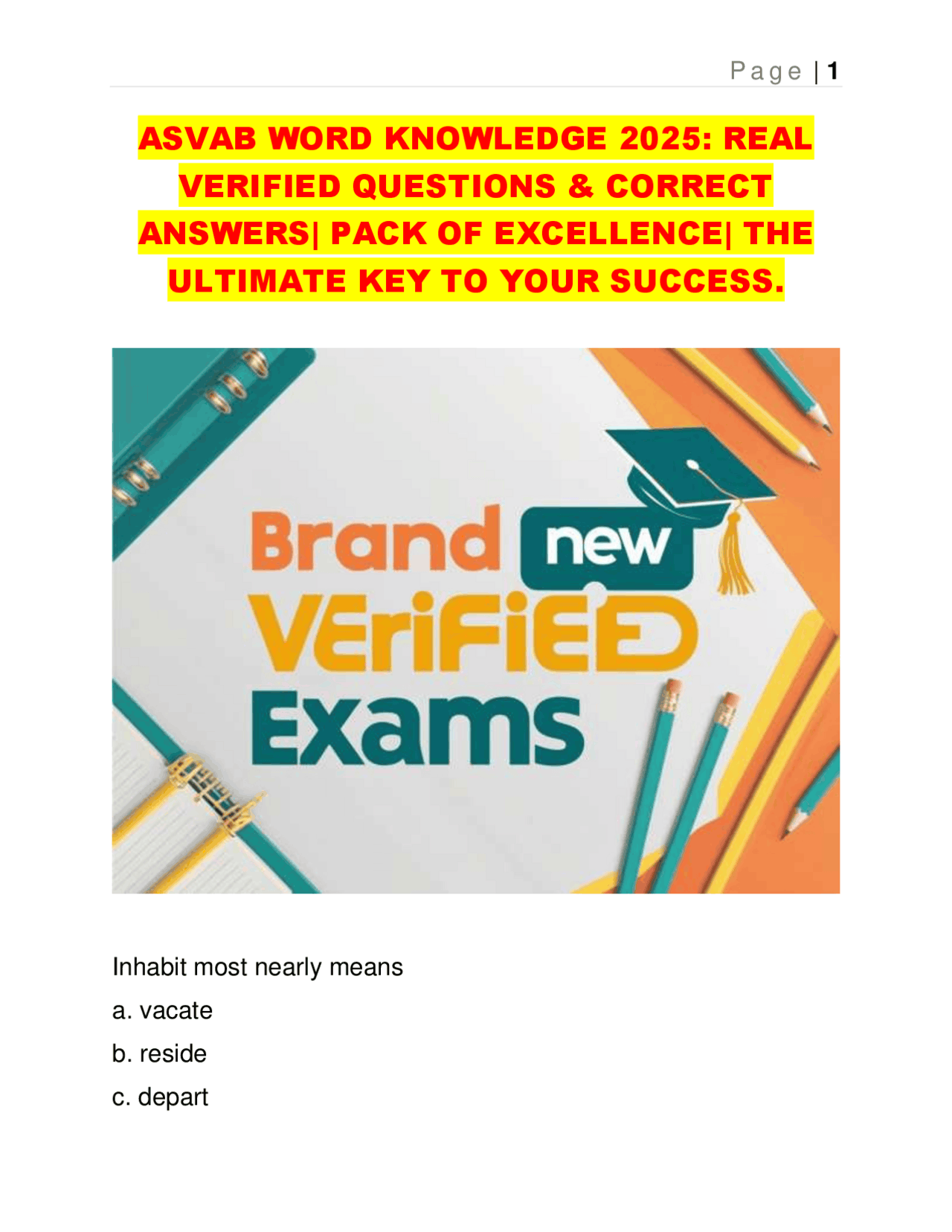 ASVAB WORD KNOWLEDGE 2025: REAL VERIFIED QUESTIONS & CORRECT ANSWERS ...
