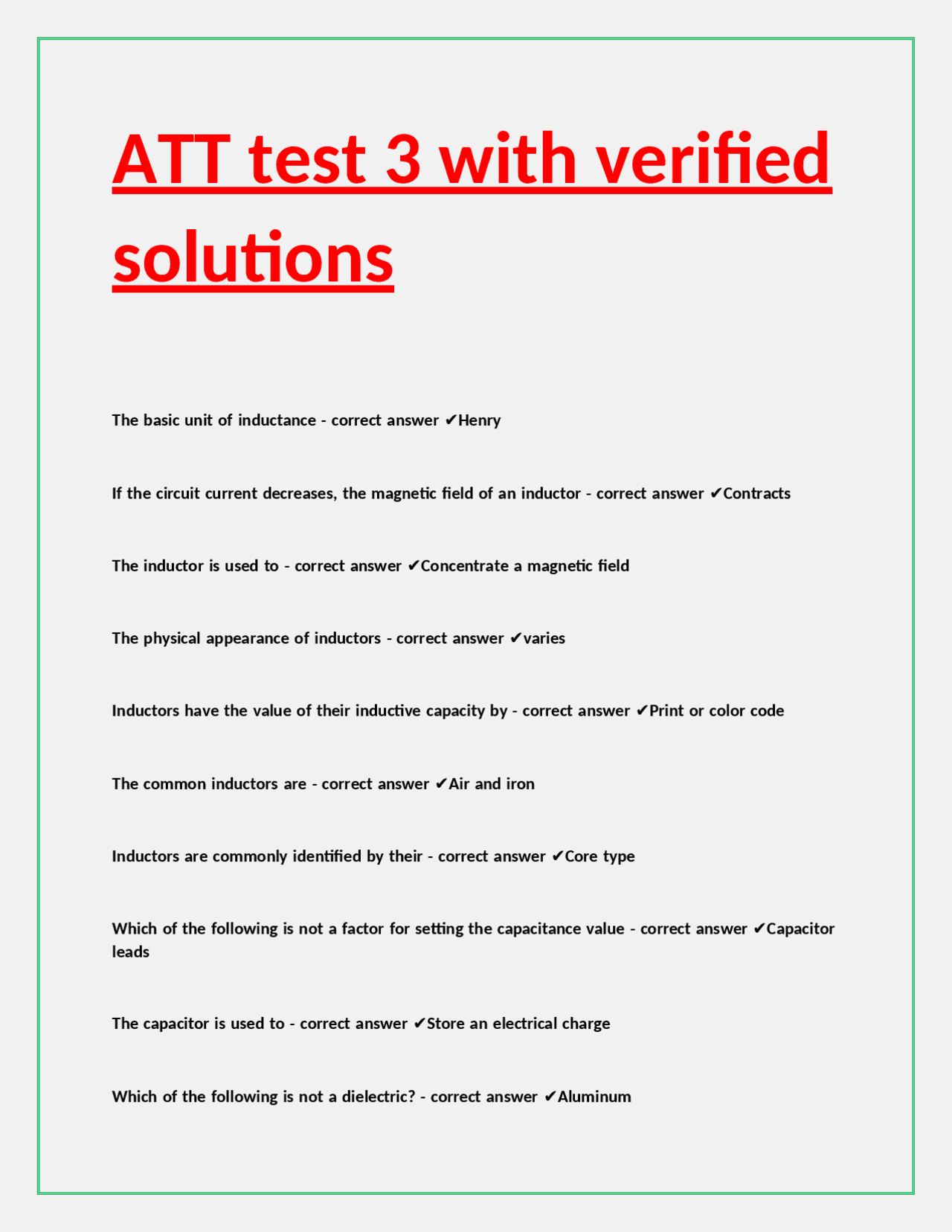 ATT test 3 with verified solutions | Exams Nursing | Docsity