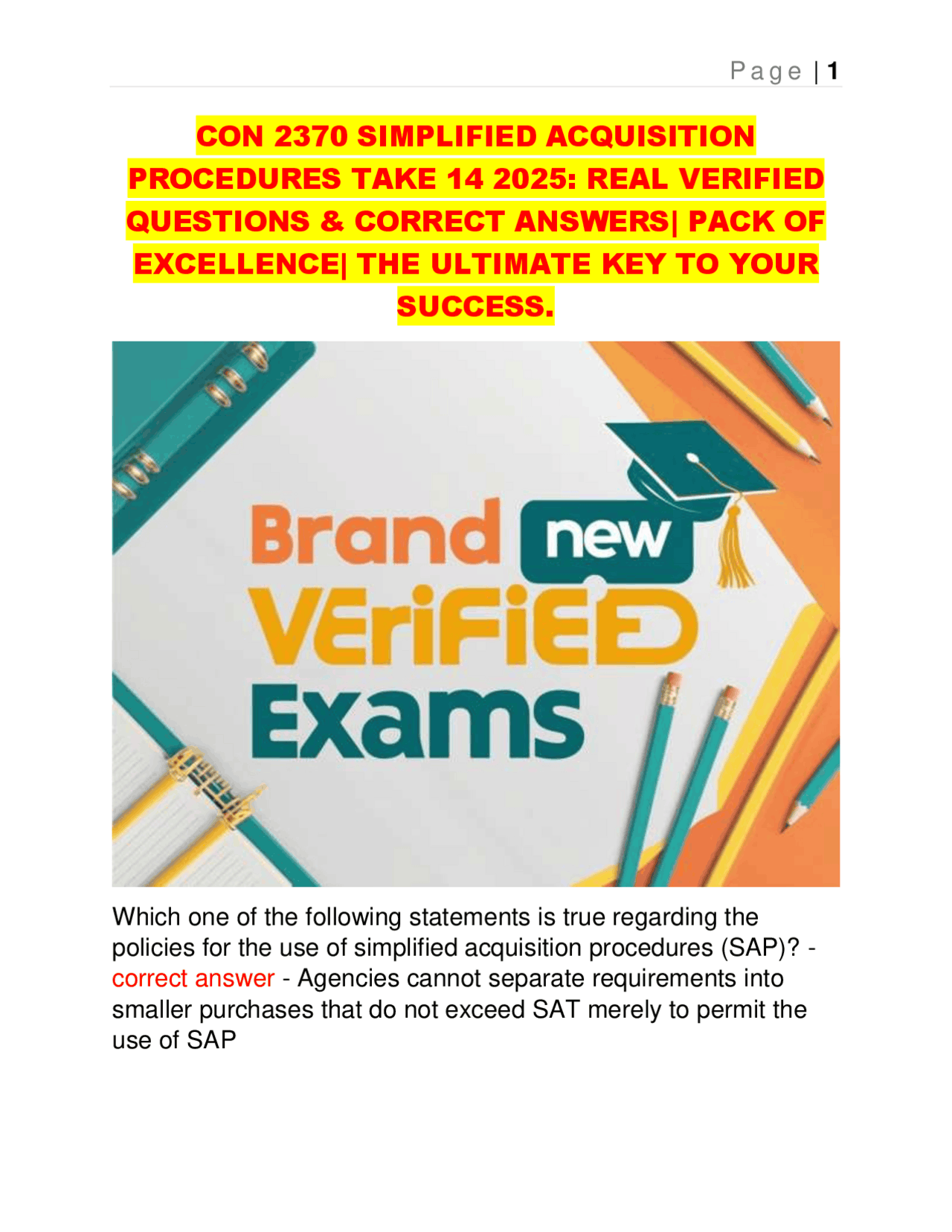 CON 2370 SIMPLIFIED ACQUISITION PROCEDURES TAKE 14 2025. | Exams ...