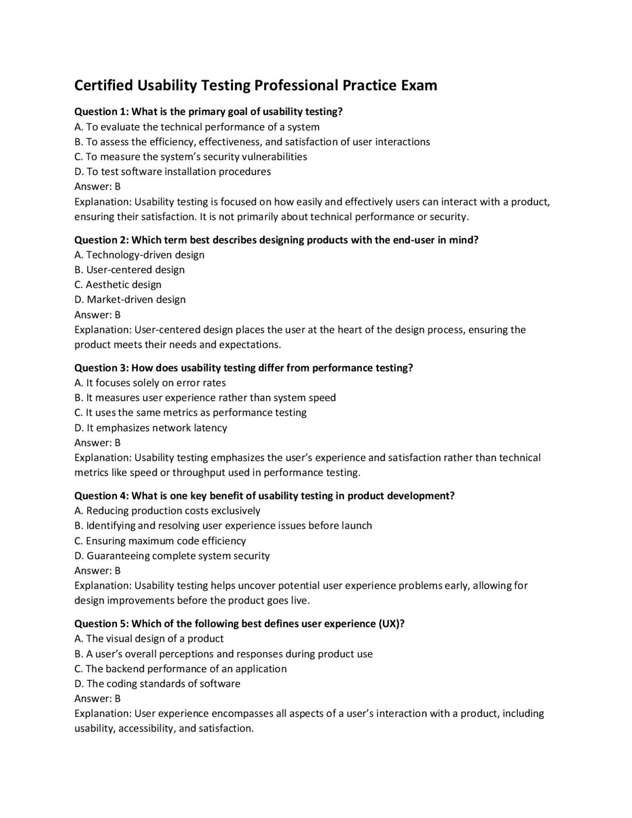 Certified Usability Testing Professional Exam | Exams Technology | Docsity
