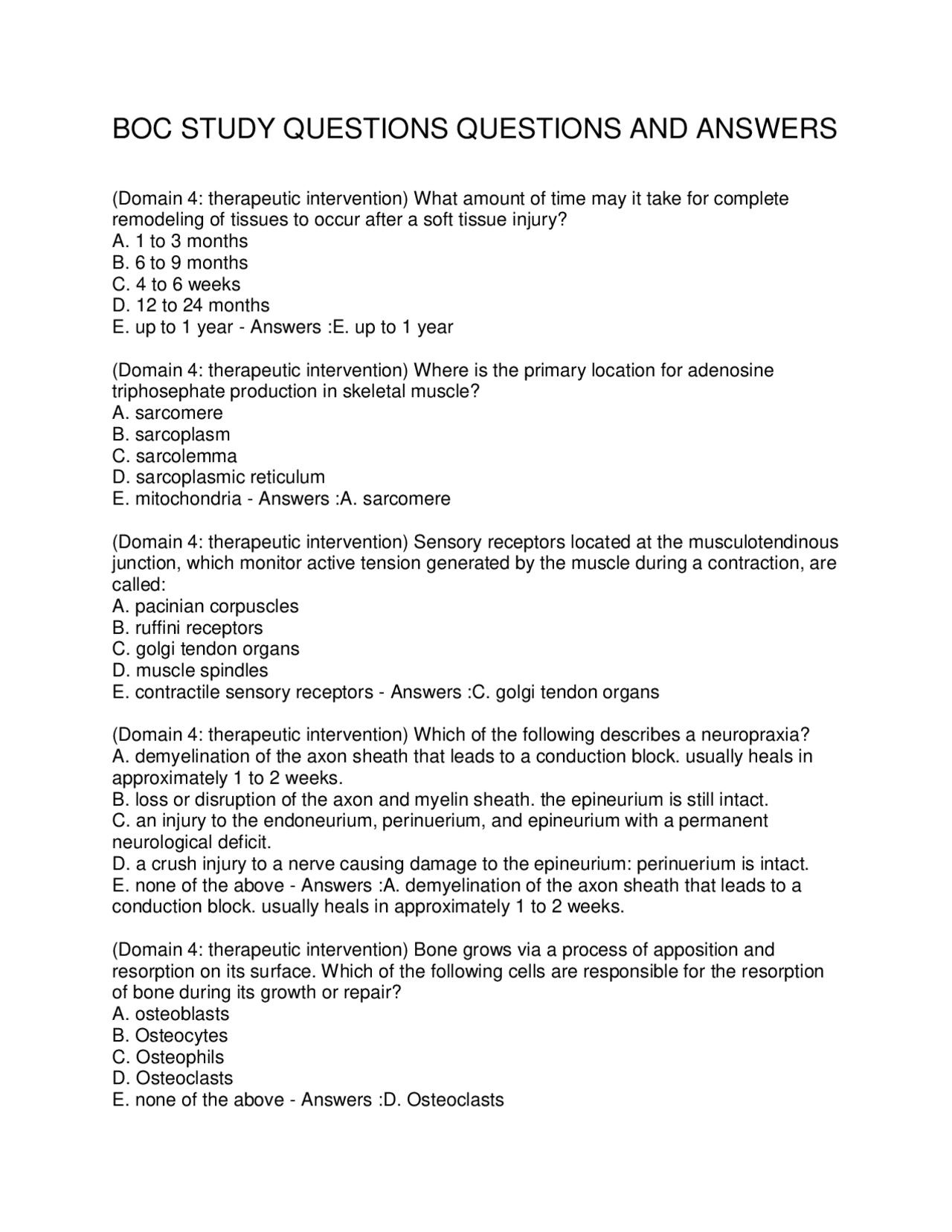 BOC STUDY QUESTIONS QUESTIONS AND ANSWERS | Exams Social Sciences | Docsity