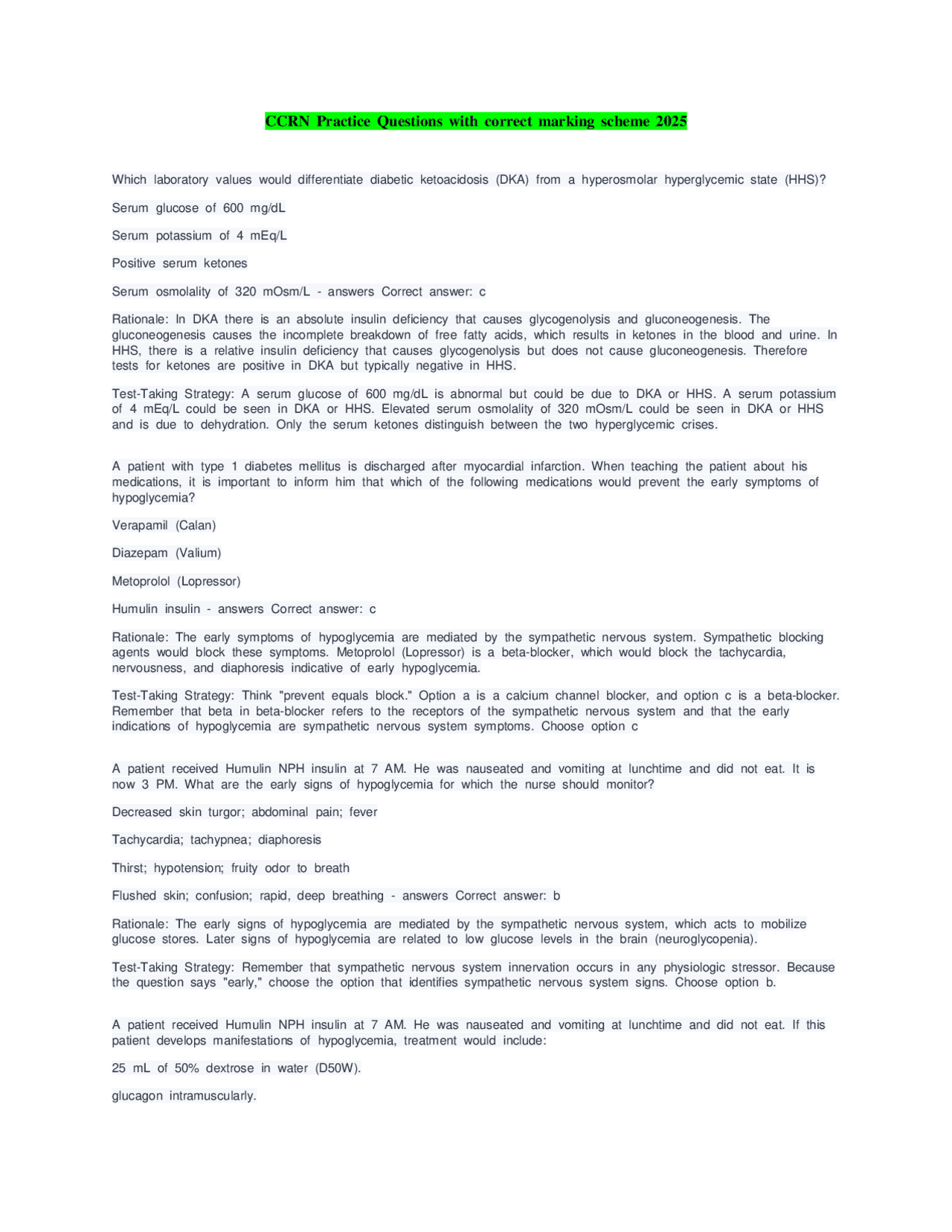 CCRN Practice Questions with correct marking scheme 2025 | Exams ...