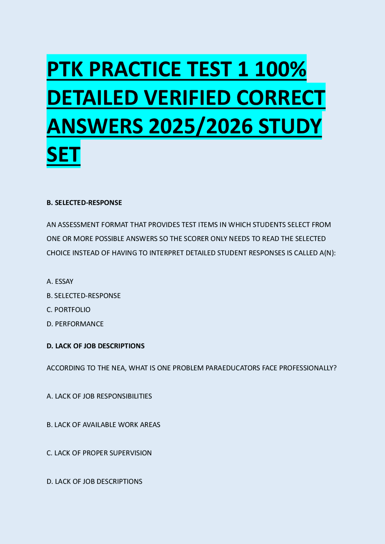 PTK PRACTICE TEST 1 100% DETAILED VERIFIED CORRECT ANSWERS 2025/2026 ...