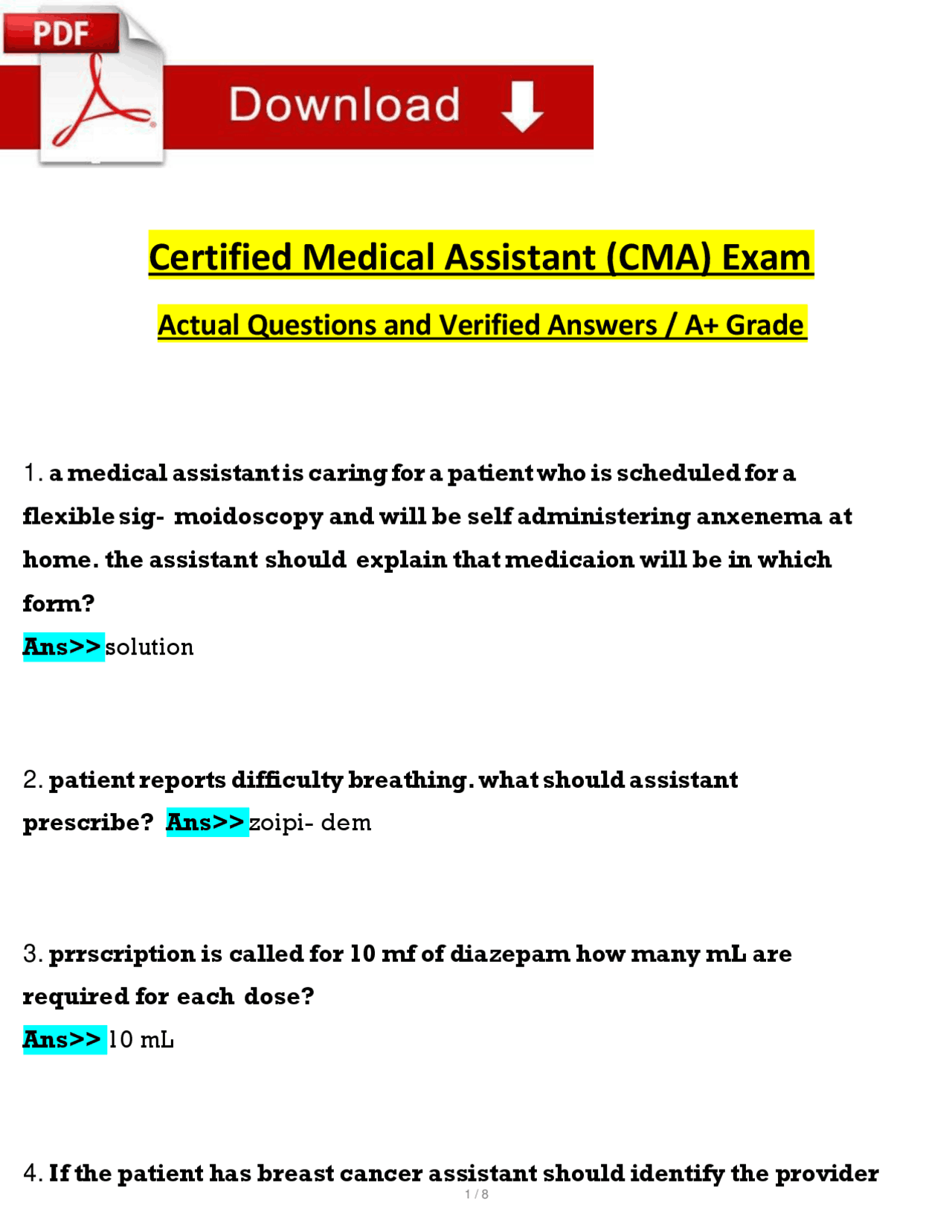 Certified Medical Assistant (CMA) Exam Study Guide: Actual Questions ...
