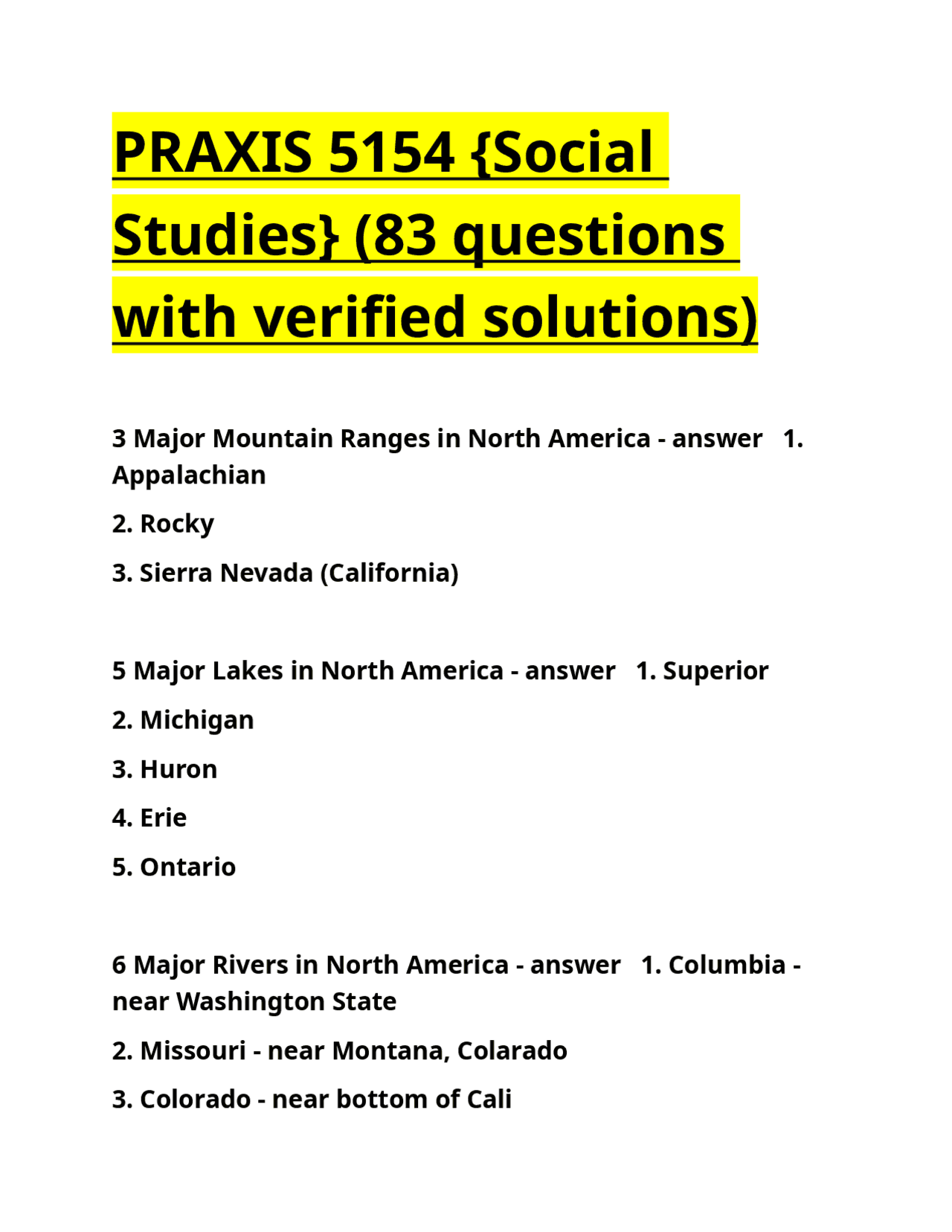 PRAXIS 5154 {Social Studies} (83 questions with verified solutions ...
