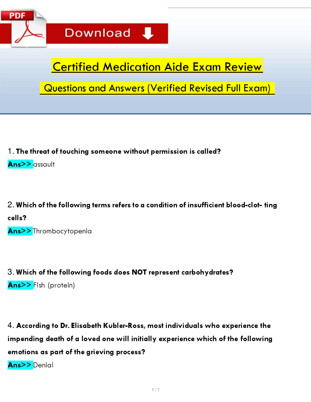 Certified Medication Aide Exam Review Questions and Answers (Verified ...