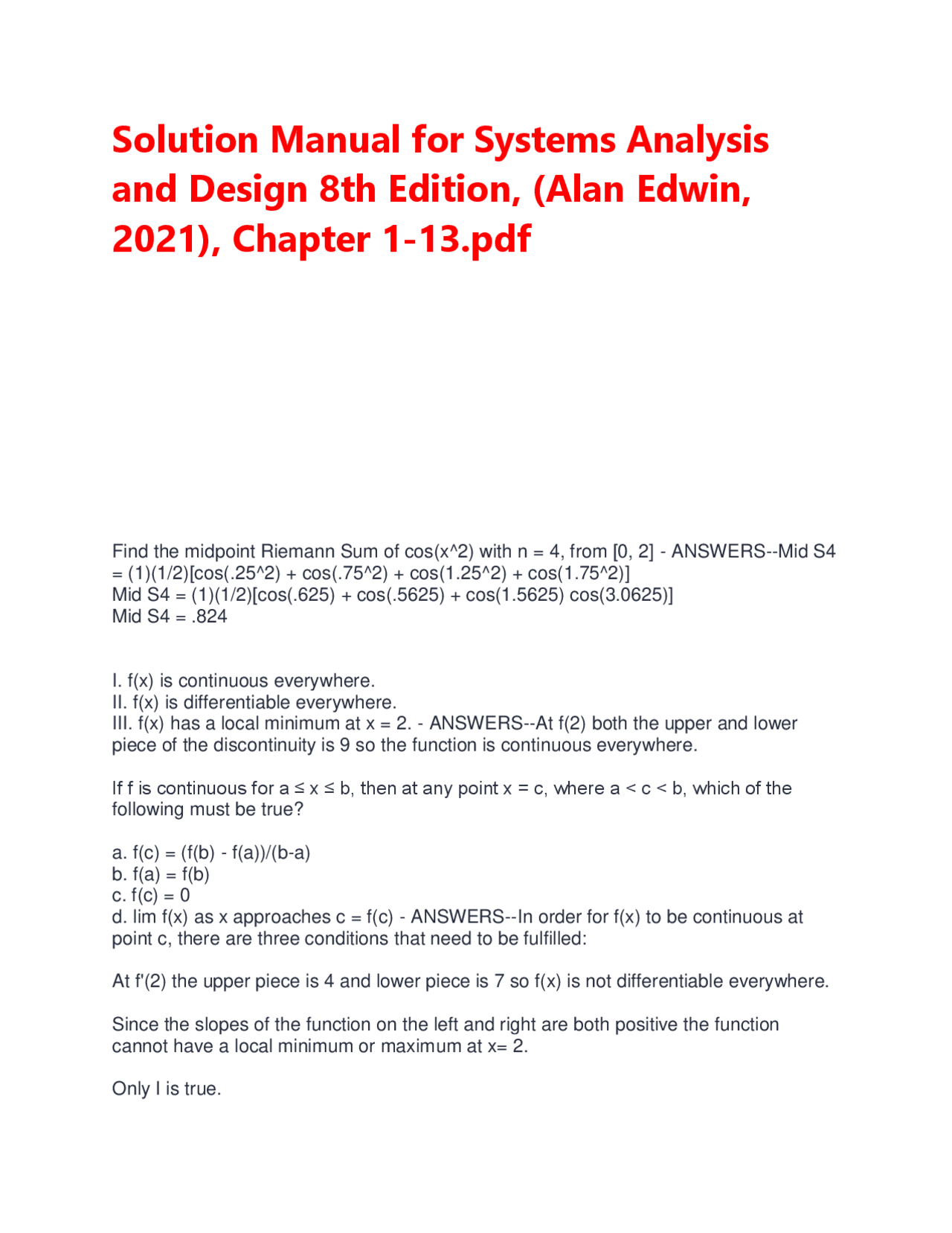 Solution Manual for Systems Analysis and Design 8th Edition, (Alan Edwin, 2021), Chapter ...