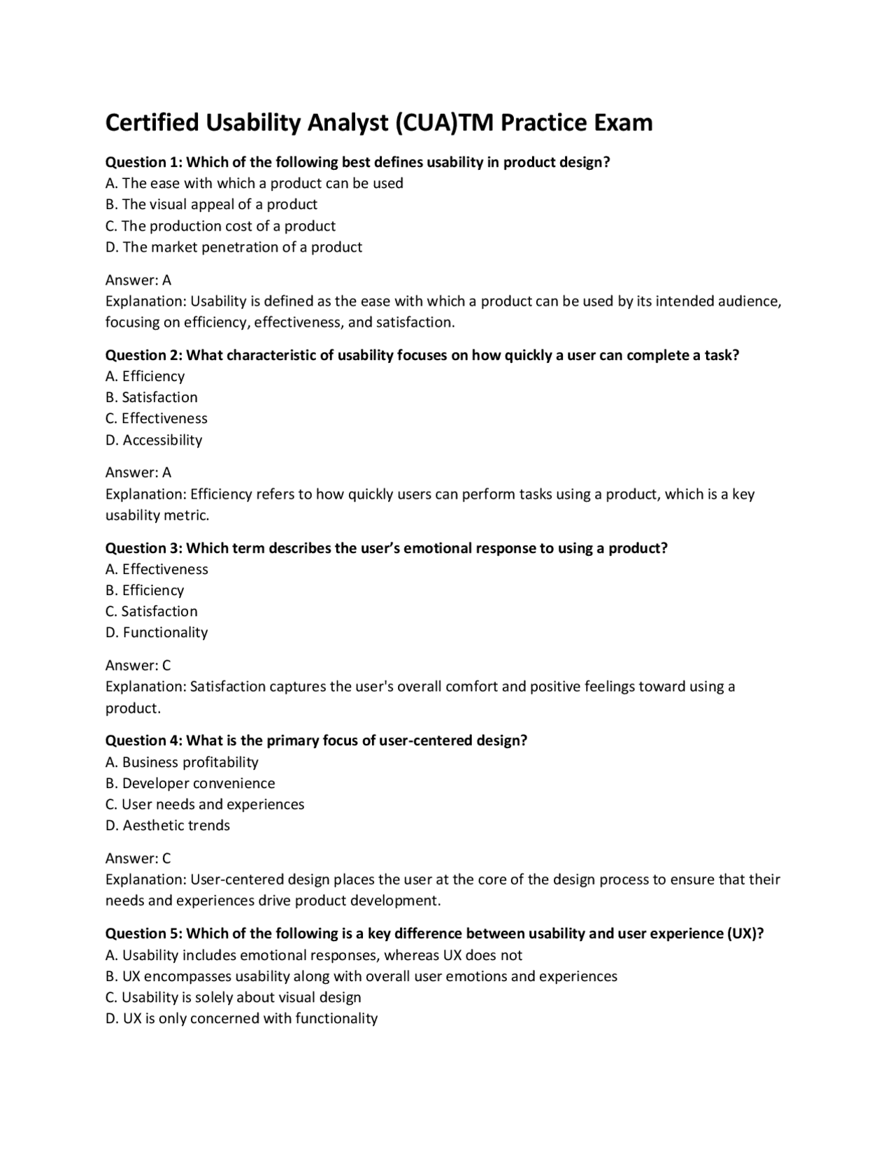 Certified Usability Analyst (CUA)TM Exam | Exams Technology | Docsity