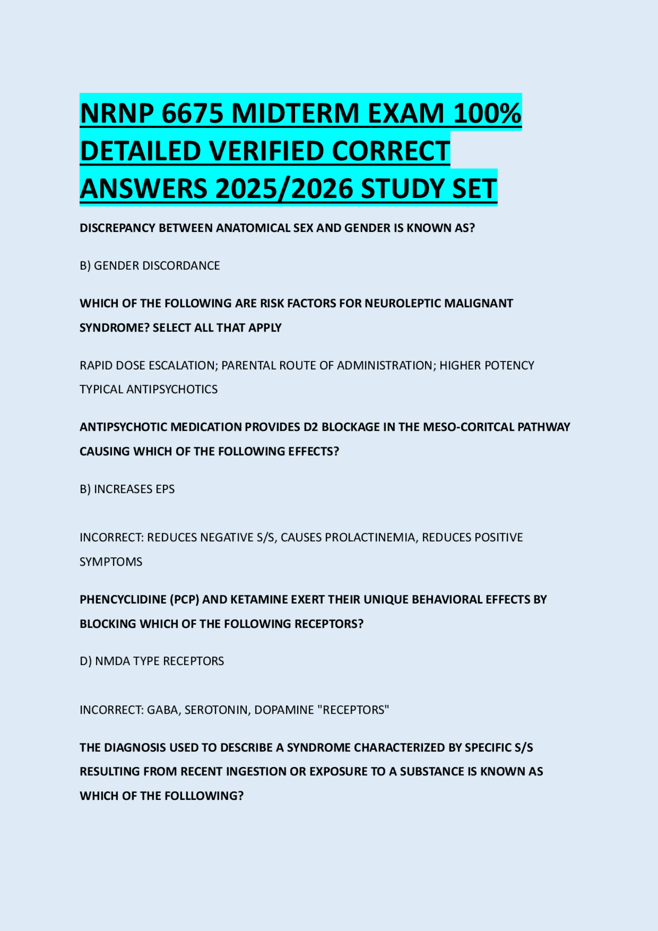 NRNP 6675 MIDTERM EXAM 100% DETAILED VERIFIED CORRECT ANSWERS 2025/2026 ...