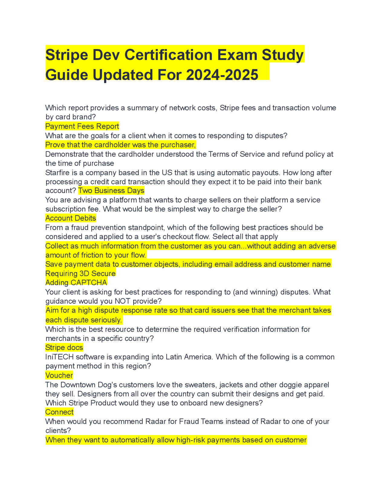 Stripe Dev Certification Exam Study Guide Updated For 2024-2025 | Exams ...