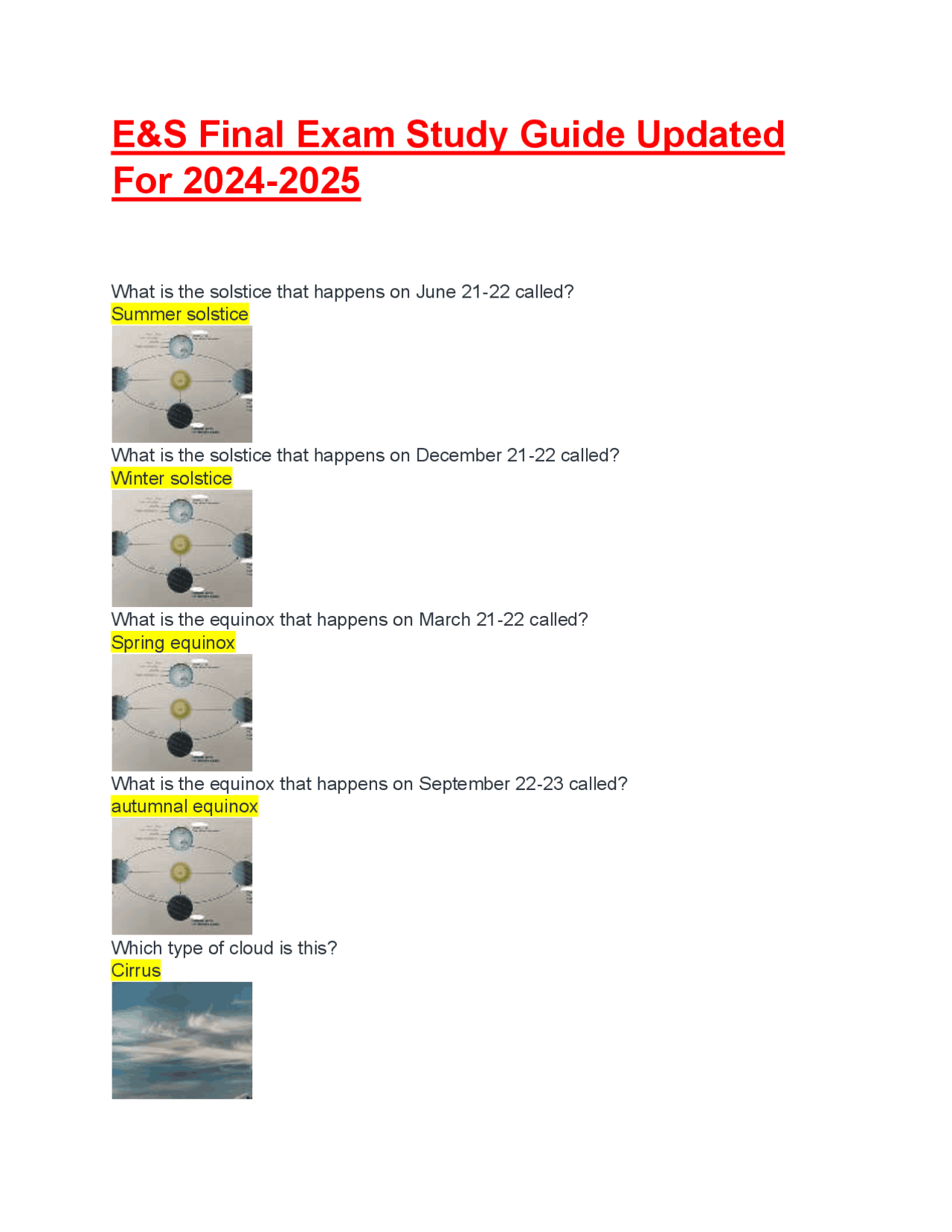 E&S Final Exam Study Guide Updated For 2024-2025 | Exams Geology | Docsity