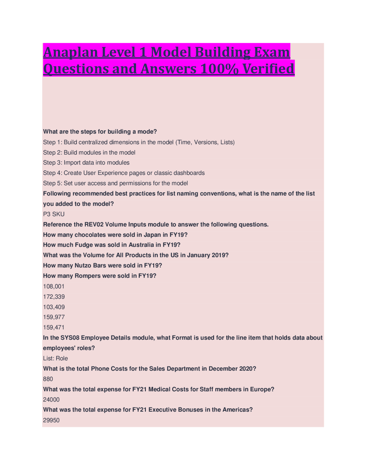 Anaplan Level 1 Model Building Exam Questions and Answers 100% Verified ...