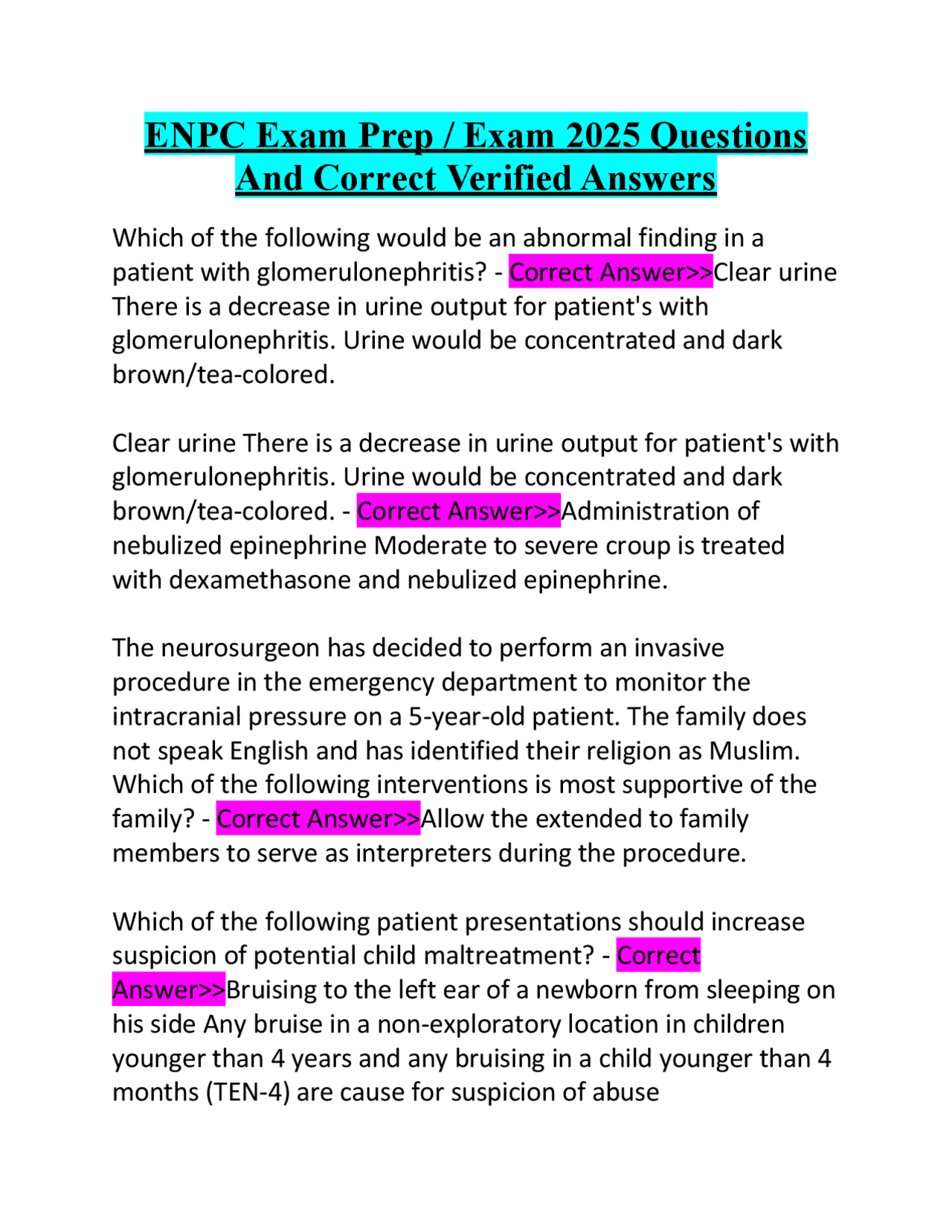 ENPC EXAM LATEST 2025 EXAM QUESTIONS AND VERIFIED ANSWERS | Exams ...