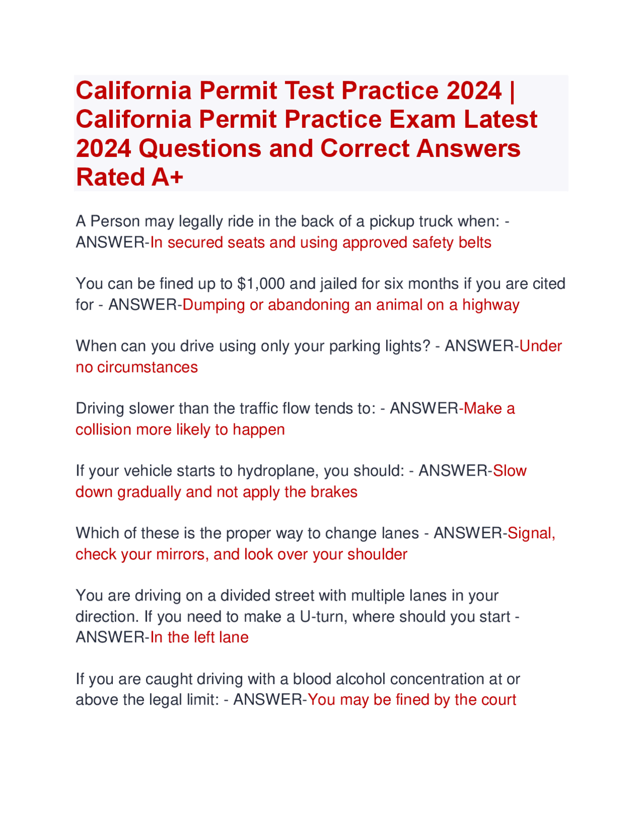 California Permit Test Practice 2024 | California Permit Practice Exam ...