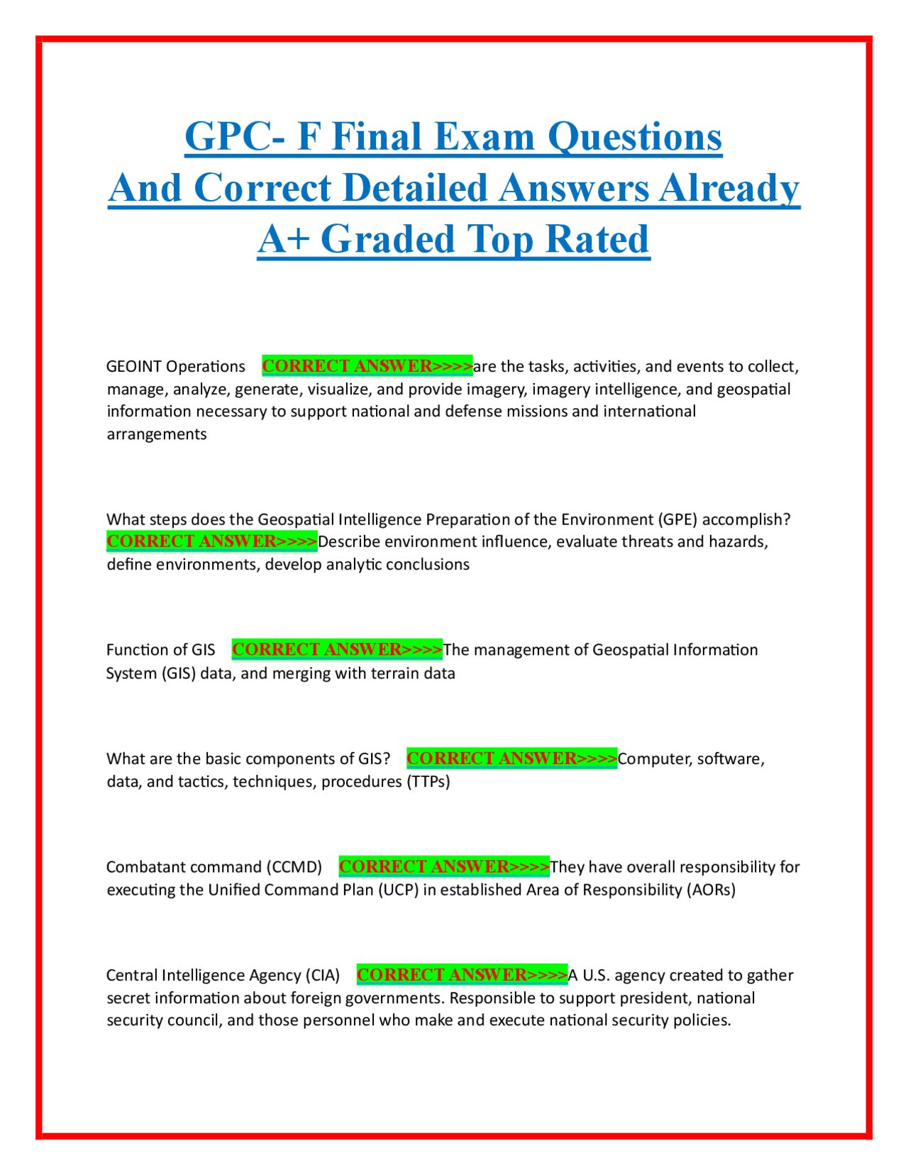 GPC- F Final Exam Questions And Correct Detailed Answers Already A+ ...