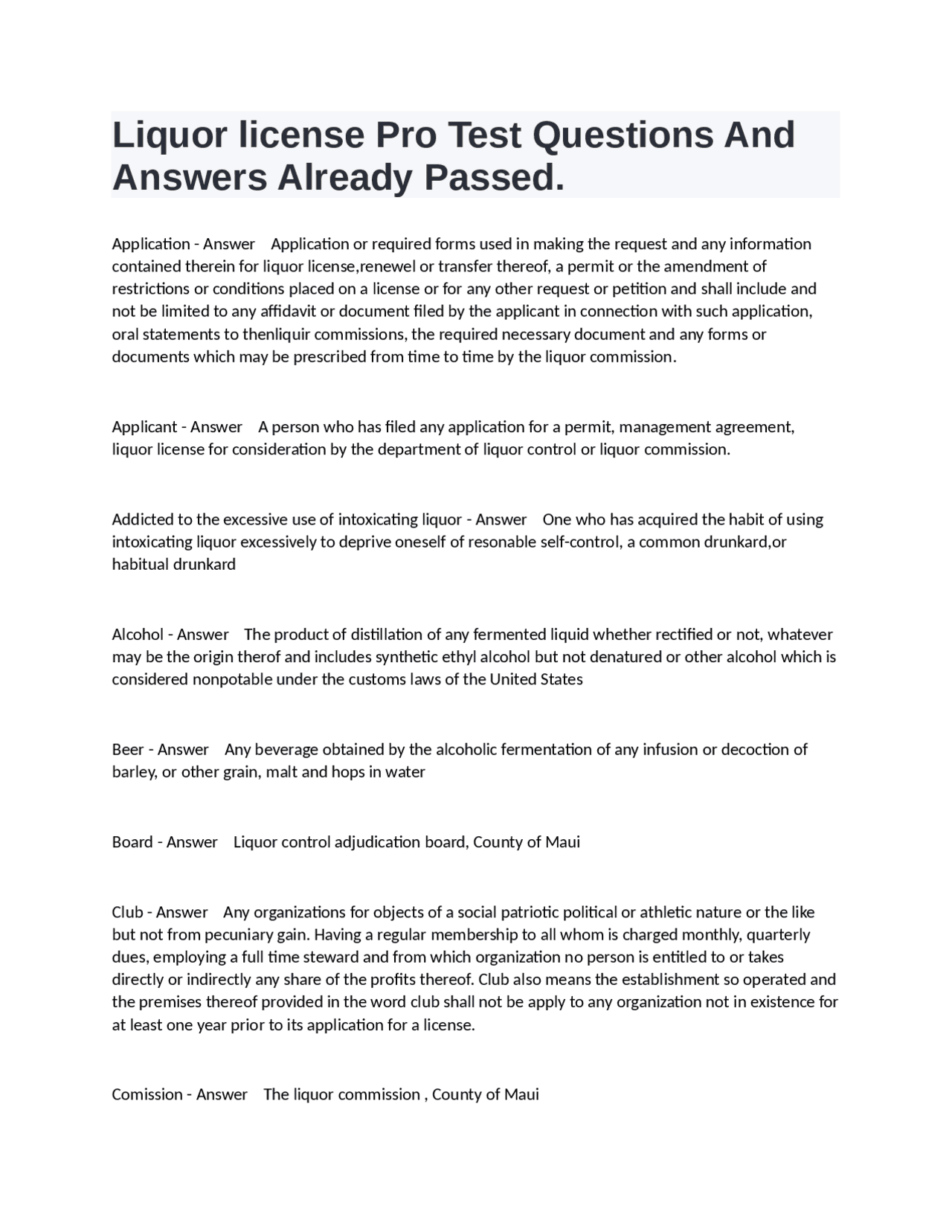 Liquor license Pro Test Questions And Answers Already Passed. | Exams ...