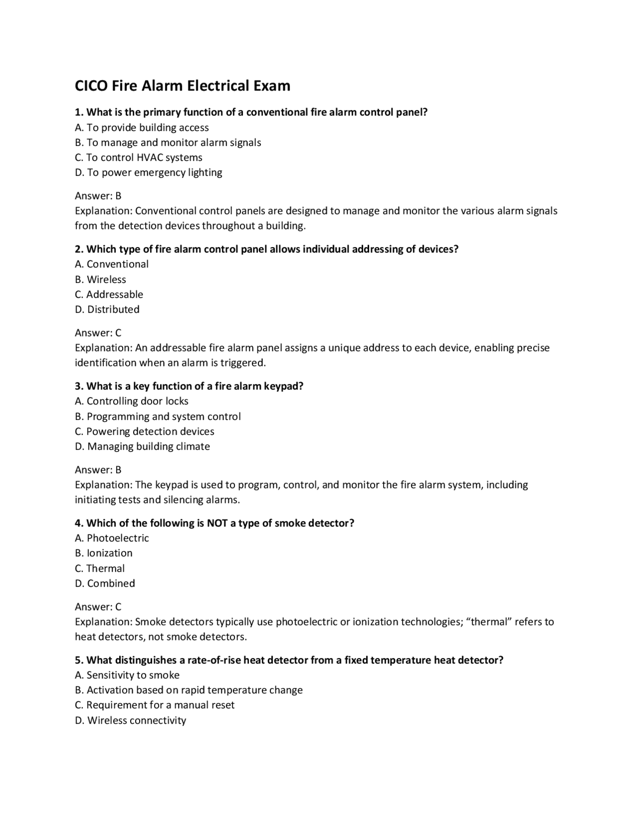 CICO Fire Alarm Electrical Exam | Exams Technology | Docsity