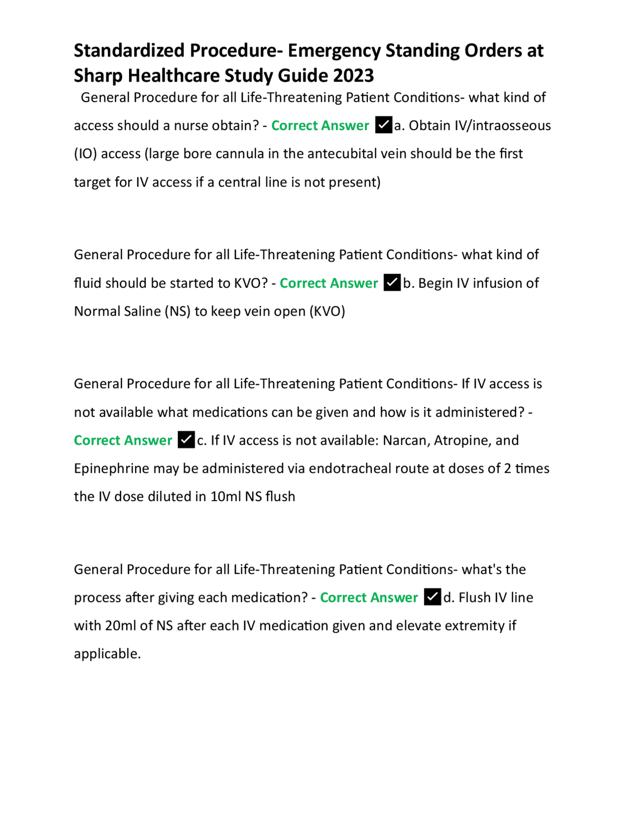 Standardized Procedure- Emergency Standing Orders at Sharp Healthcare ...