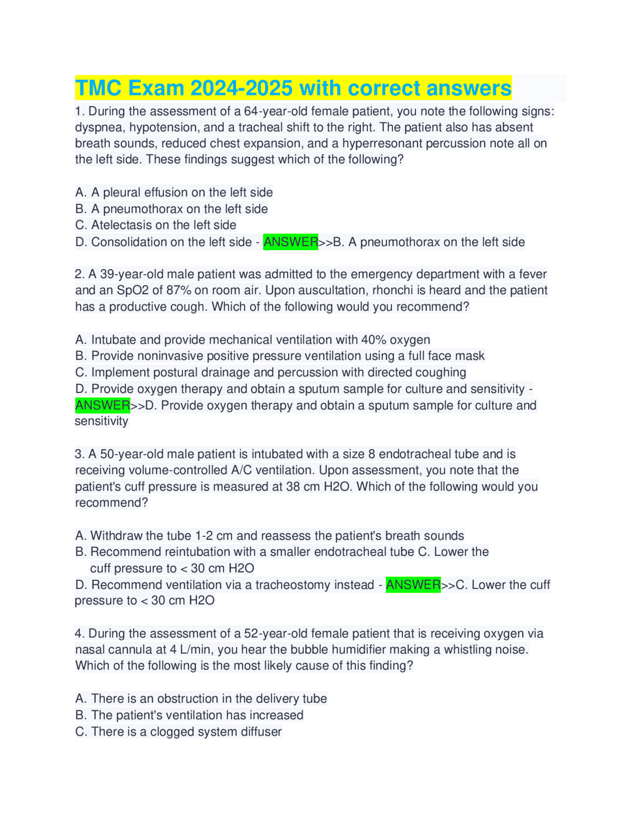 TMC Exam 2024-2025 with correct answers | Exams Medicine | Docsity