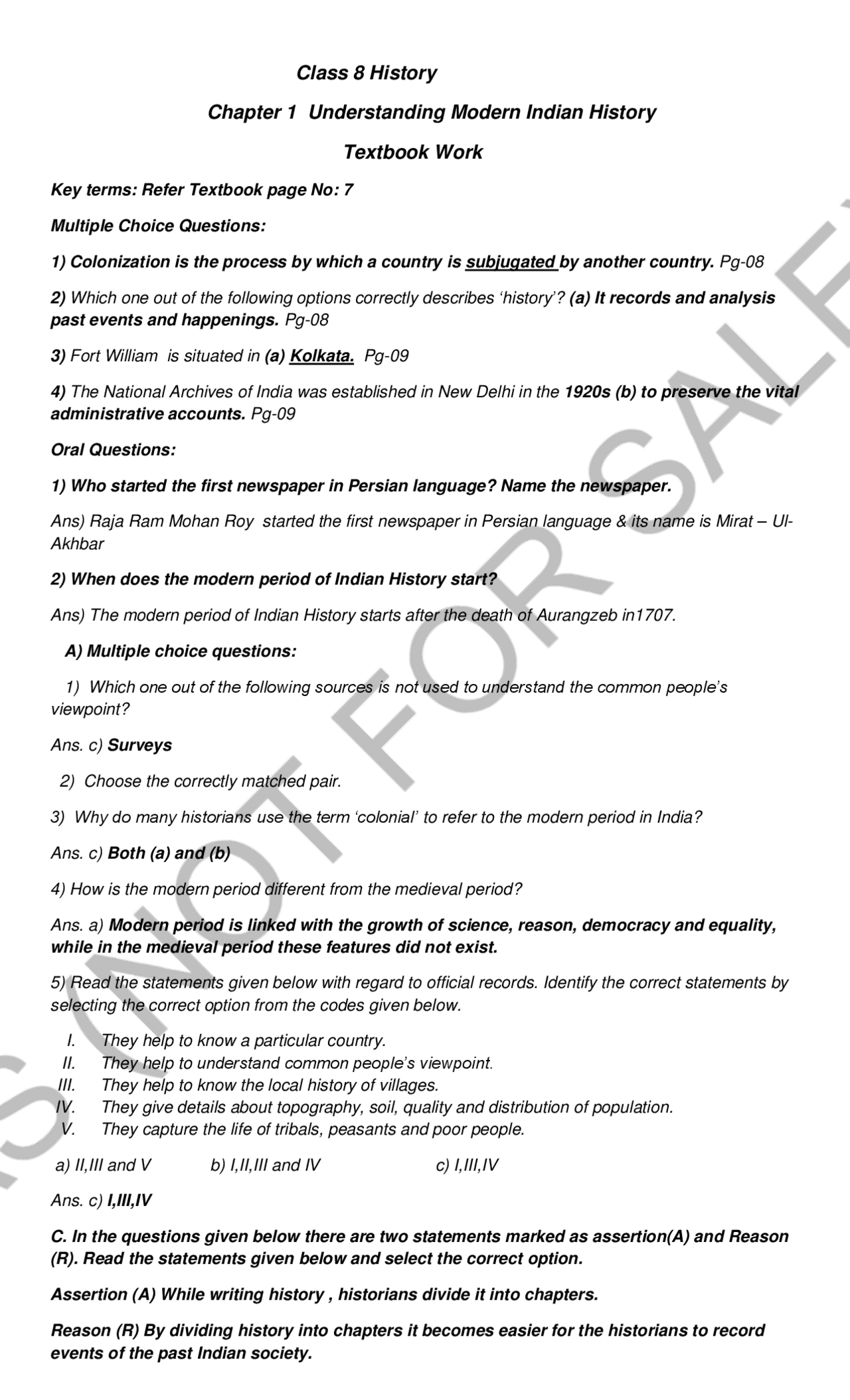 Class 8th, History, This chapter is about Modern Indian history of ...