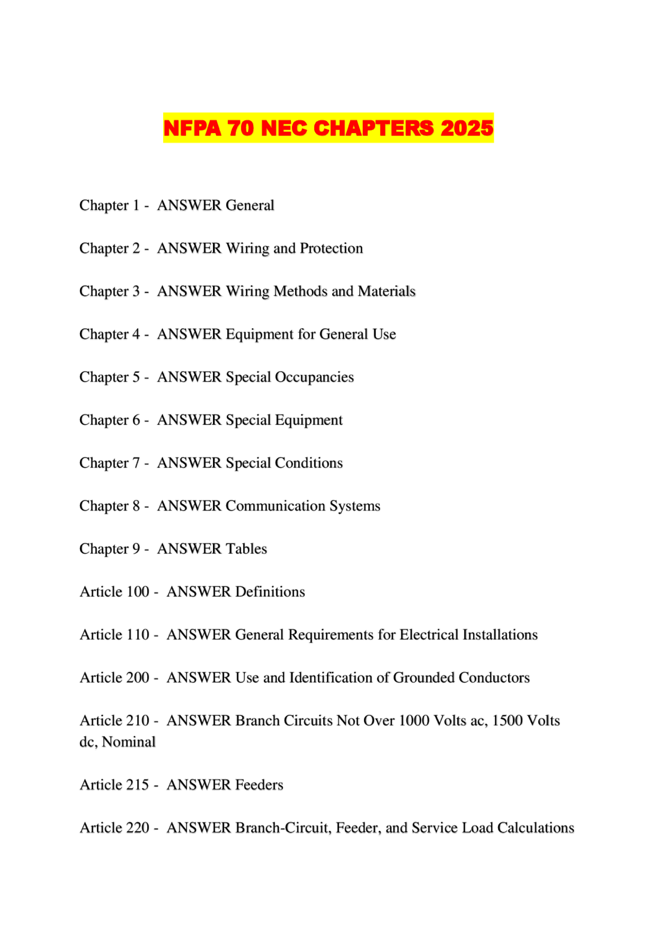 NFPA 70 NEC Chapters and Articles: A Quick Reference Guide | Exams ...