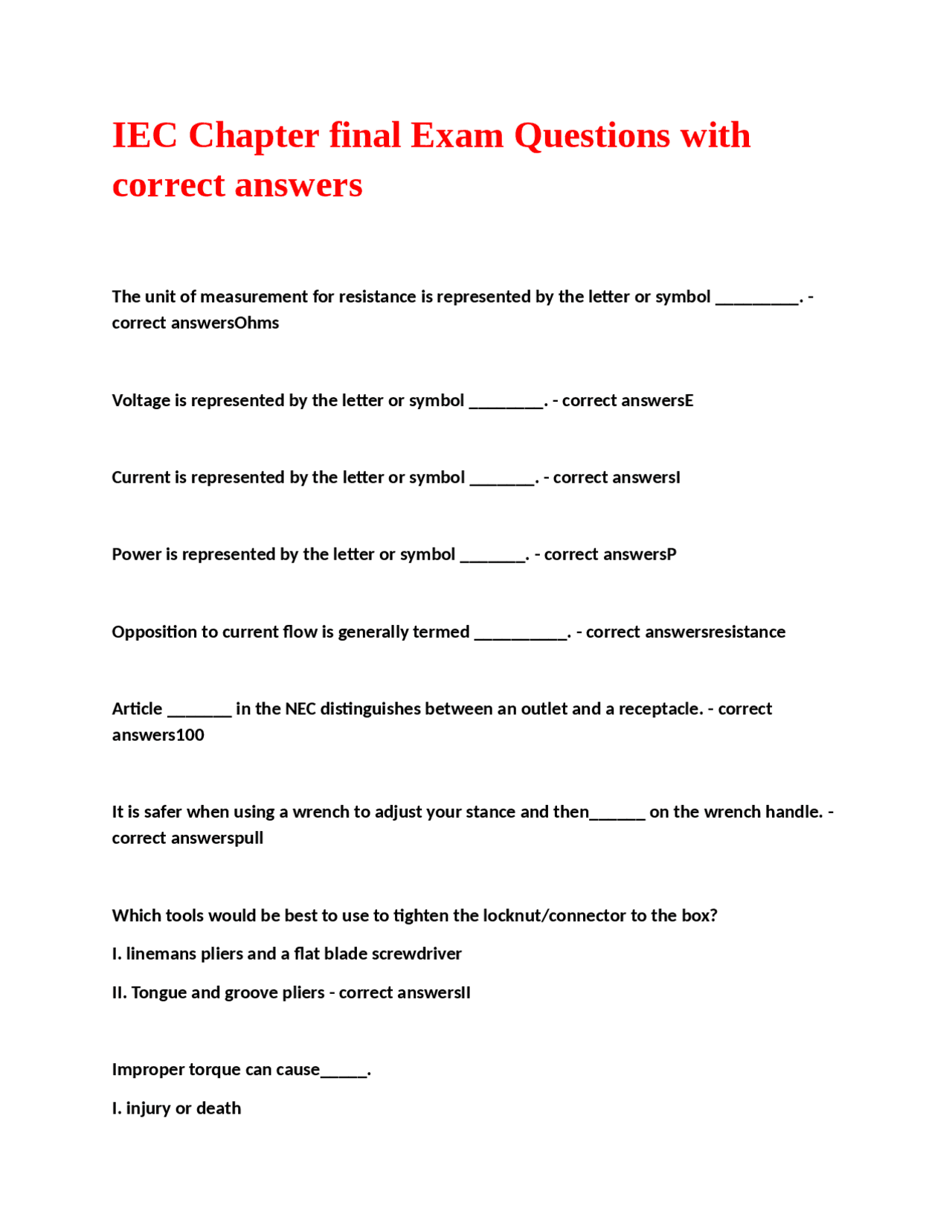 IEC Chapter final Exam Questions with correct answers | Exams ...