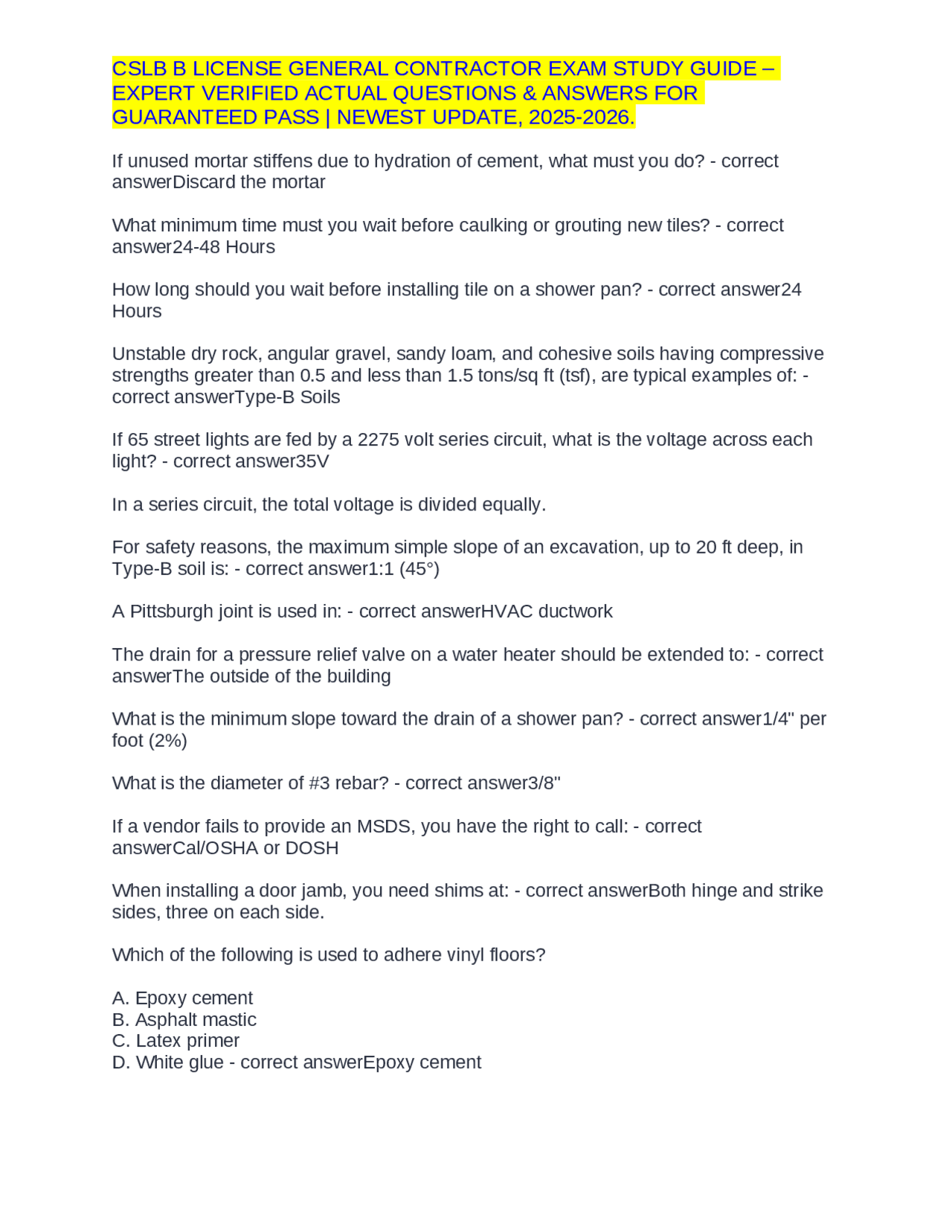 CSLB B LICENSE GENERAL CONTRACTOR EXAM STUDY GUIDE – EXPERT VERIFIED ...