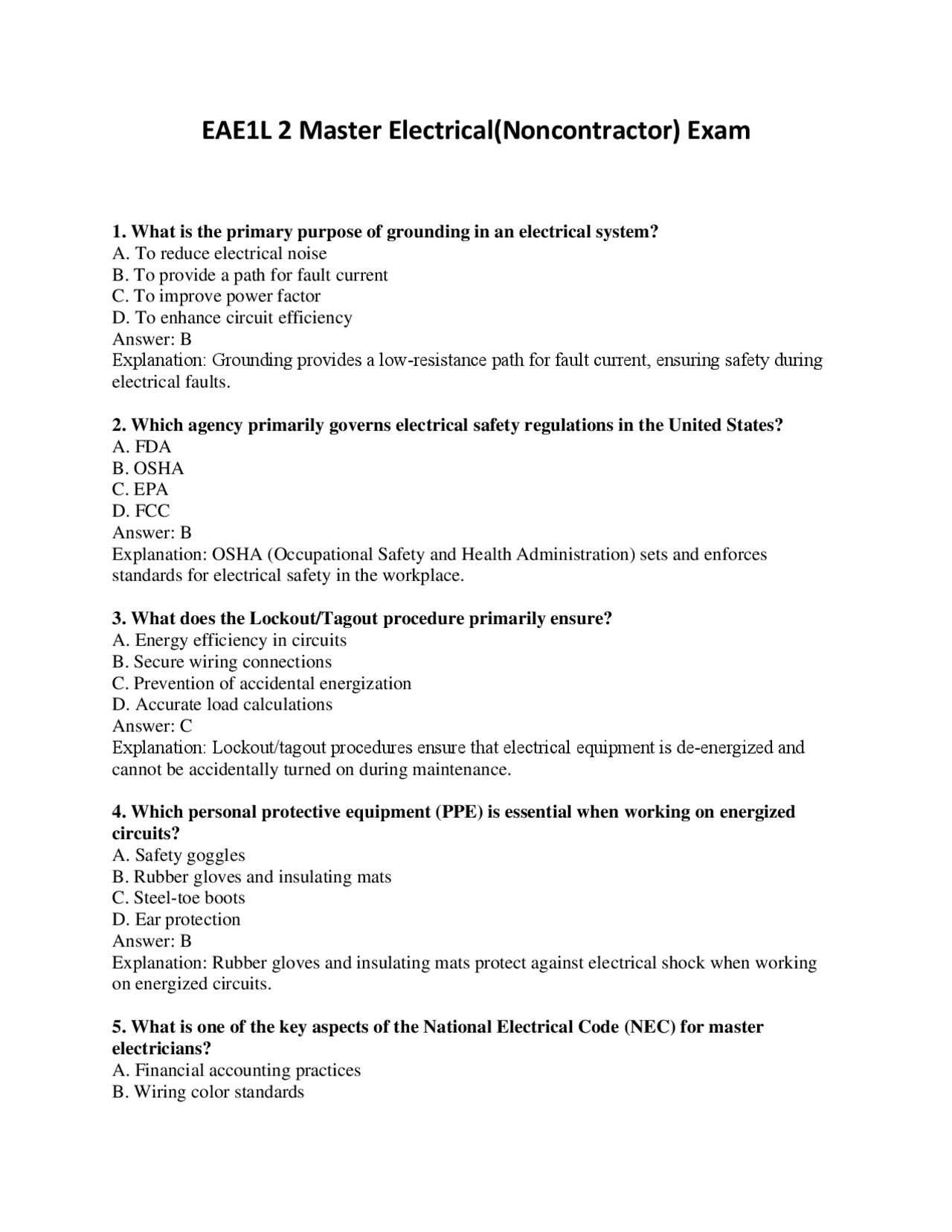 Master Electrician Exam: Electrical Safety Regulations and Practices ...