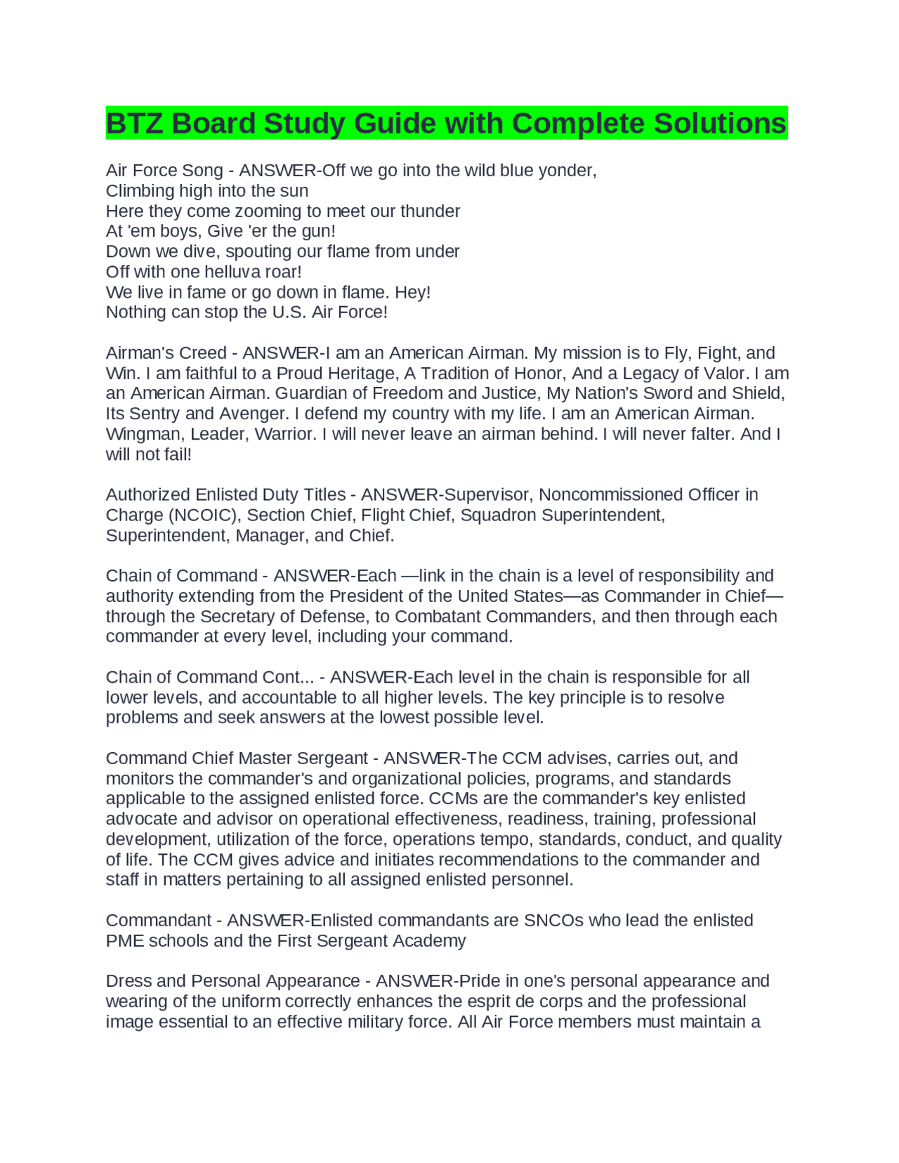 BTZ Board Study Guide: A Comprehensive Q&A Review for Air Force ...
