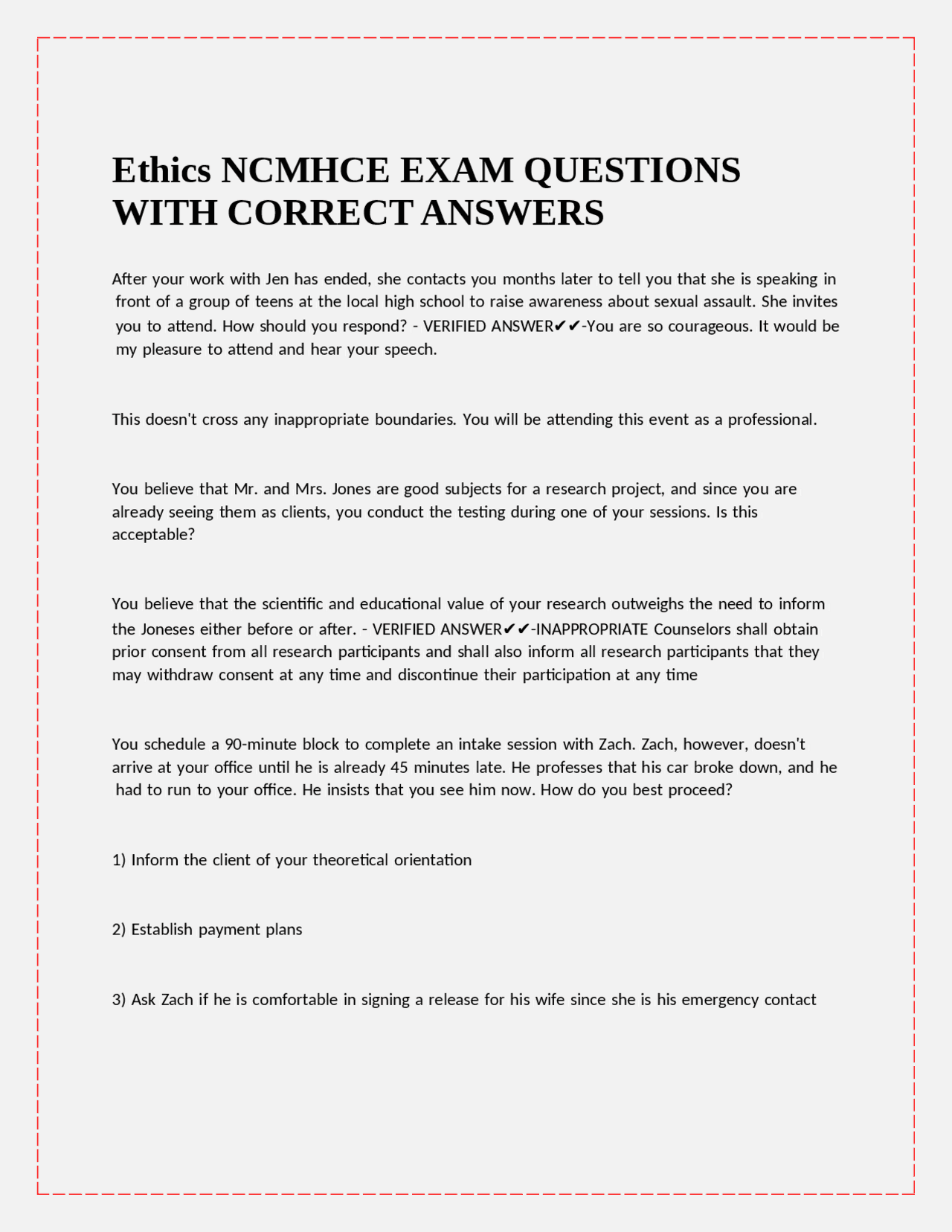 NCMHCE EXAM QUESTIONS WITH COMPLETE SOLUTIONS | Exams Nursing | Docsity