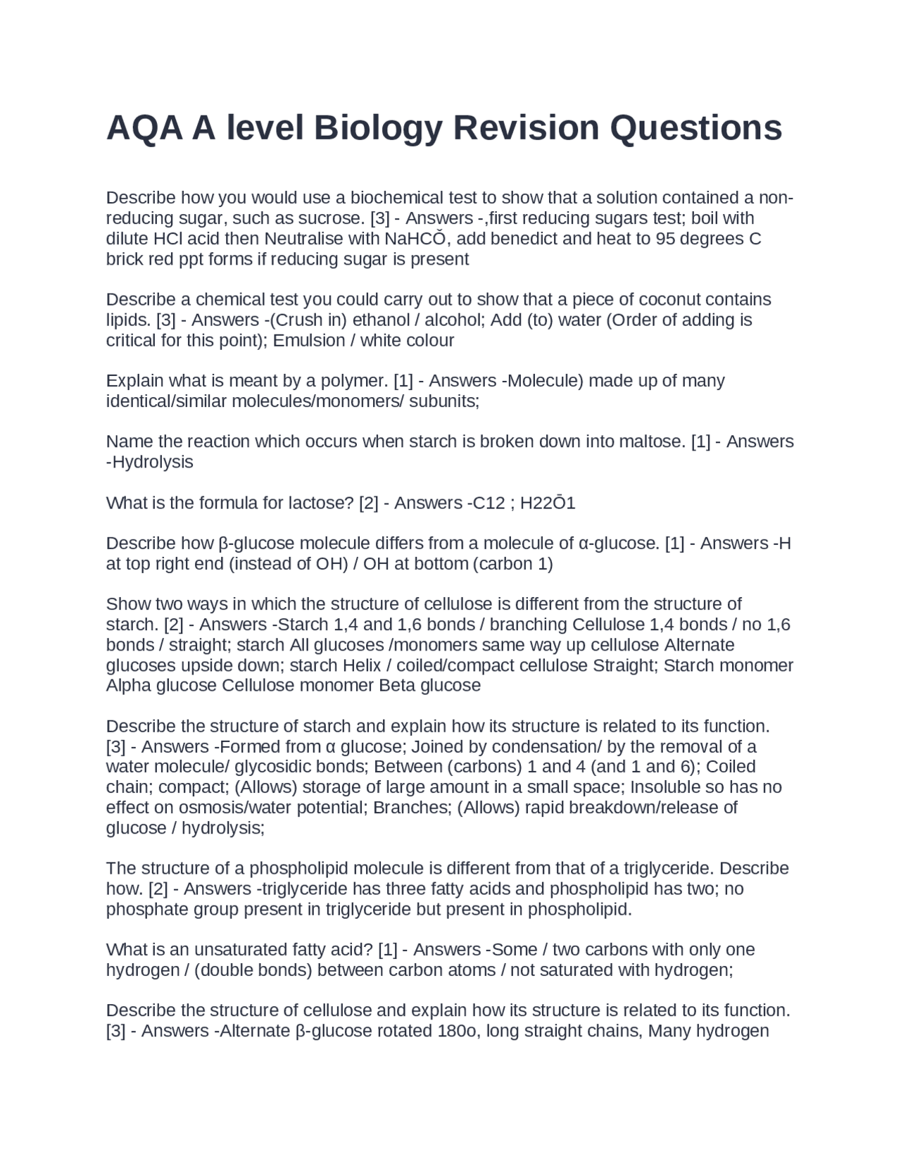 AQA A Level Biology Revision Questions and Answers | Exams Nursing ...