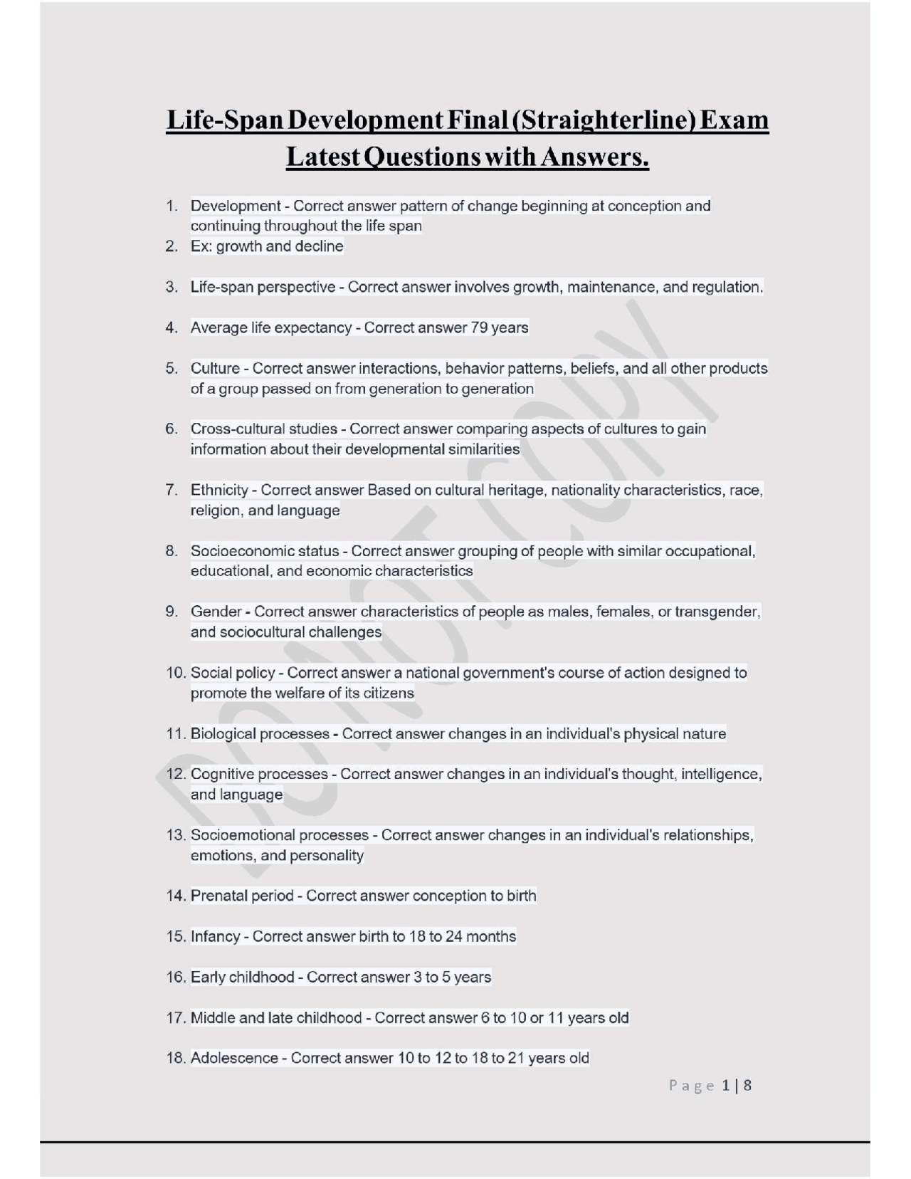 Life-Span Development Final (Straighterline) Exam Latest Questions with ...