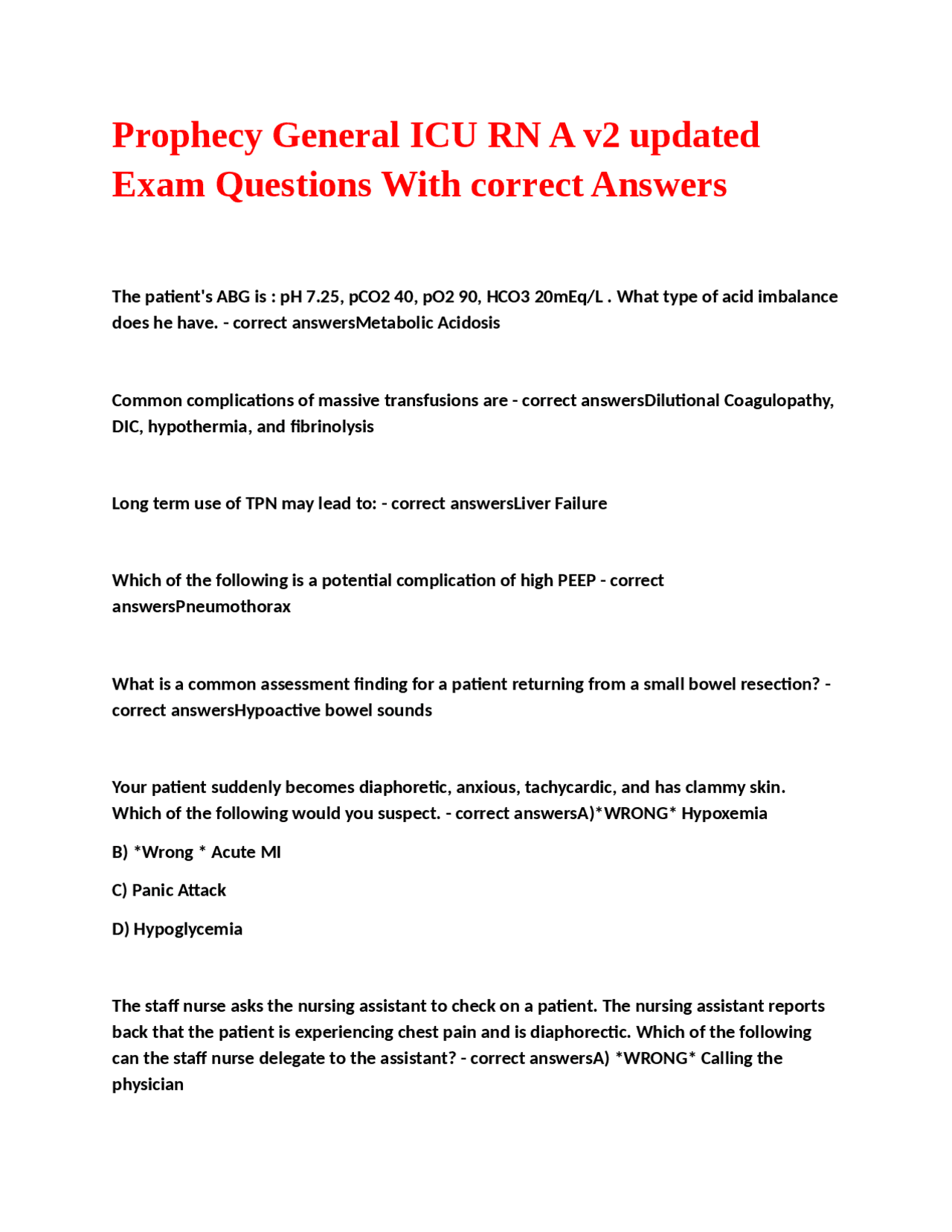 Prophecy General ICU RN A v2 updated Exam Questions With correct ...