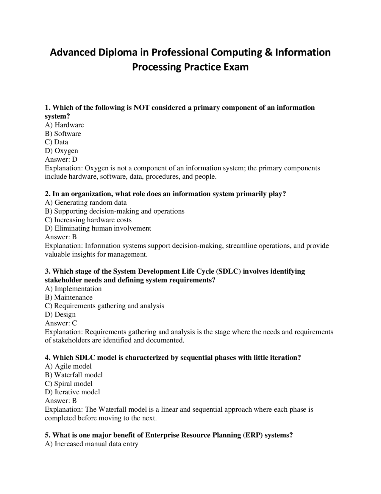 Advanced Diploma in Professional Computing & Information Processing Exam | Exams Technology ...