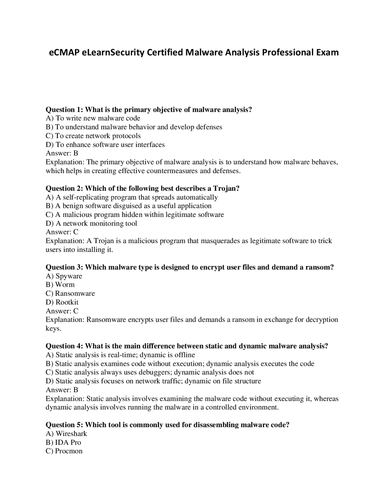 eCMAP eLearnSecurity Certified Malware Analysis Professional Exam | Exams Technology | Docsity