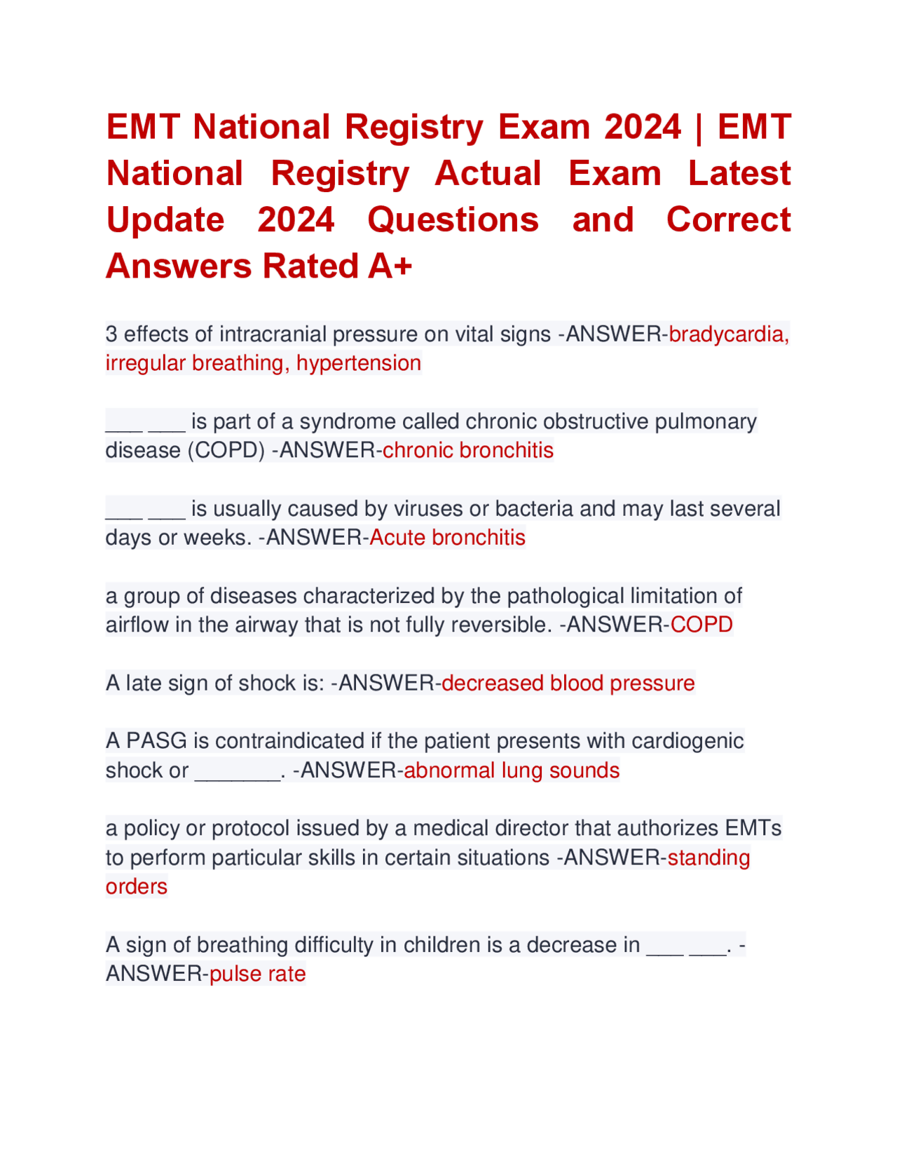 EMT National Registry Exam 2024 | EMT National Registry Actual Exam ...