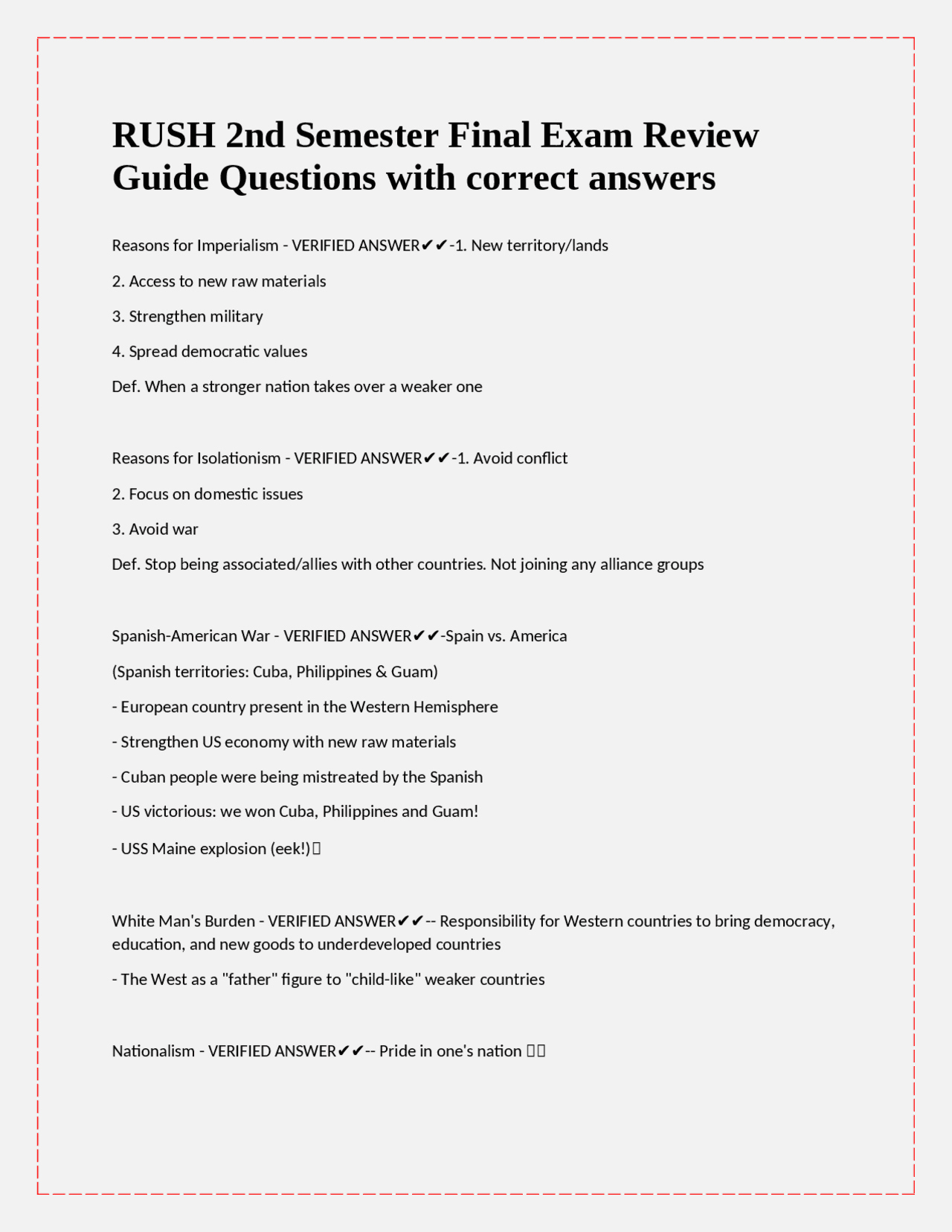 2nd Semester US History Final Exam Review: Key Concepts, Events, and ...