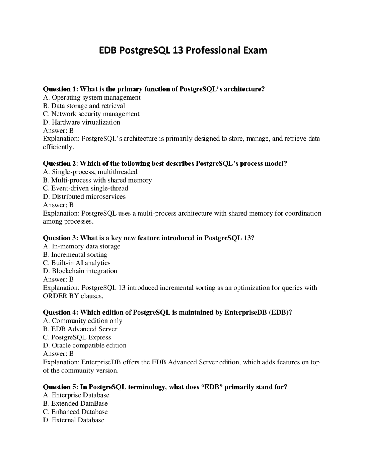EDB PostgreSQL 13 Professional Exam | Exams Technology | Docsity