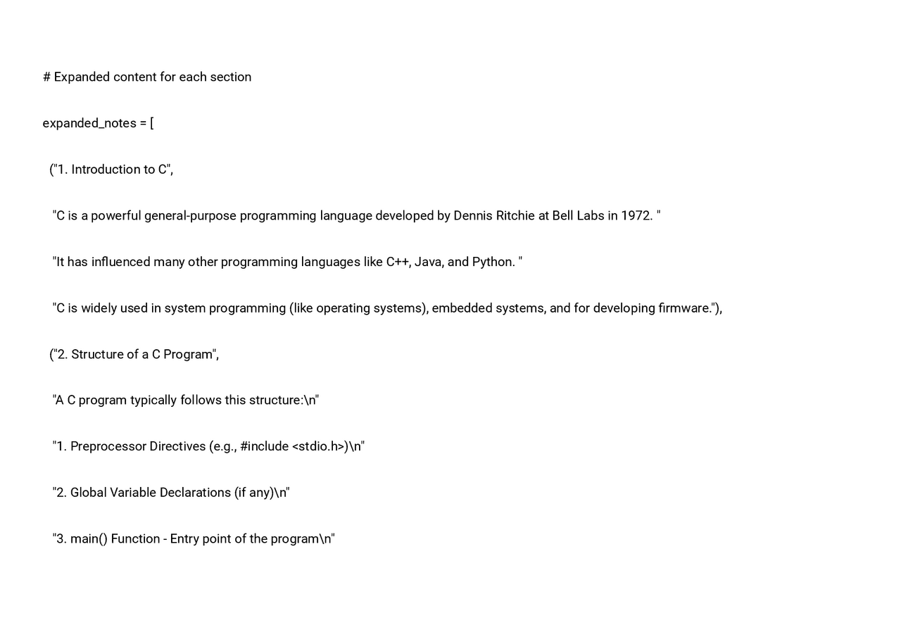c programming language | Study notes Computer science | Docsity